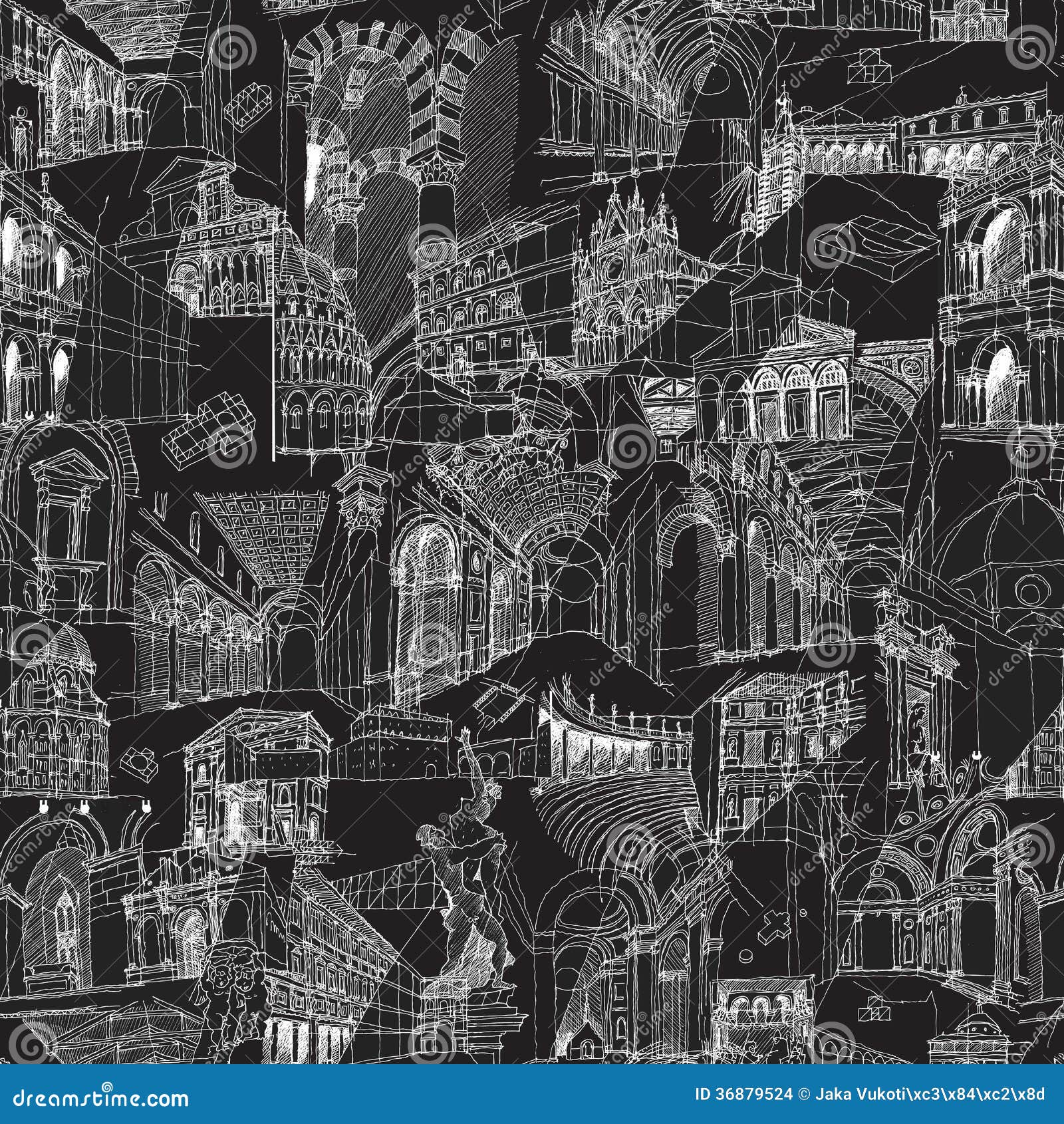 Historic Italian Architecture Collage Seamless Pattern Vector ...