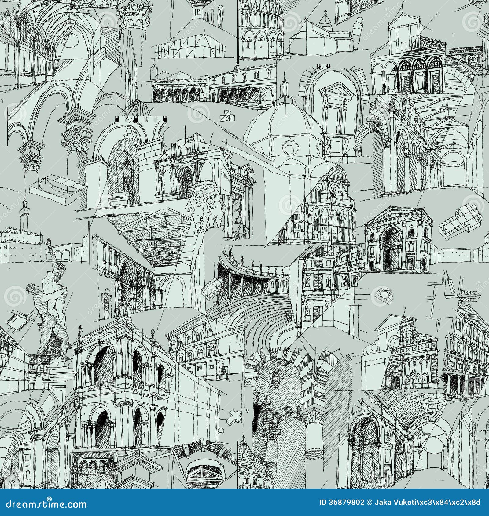 Historic Italian Architecture Collage Seamless Pattern Stock Vector ...