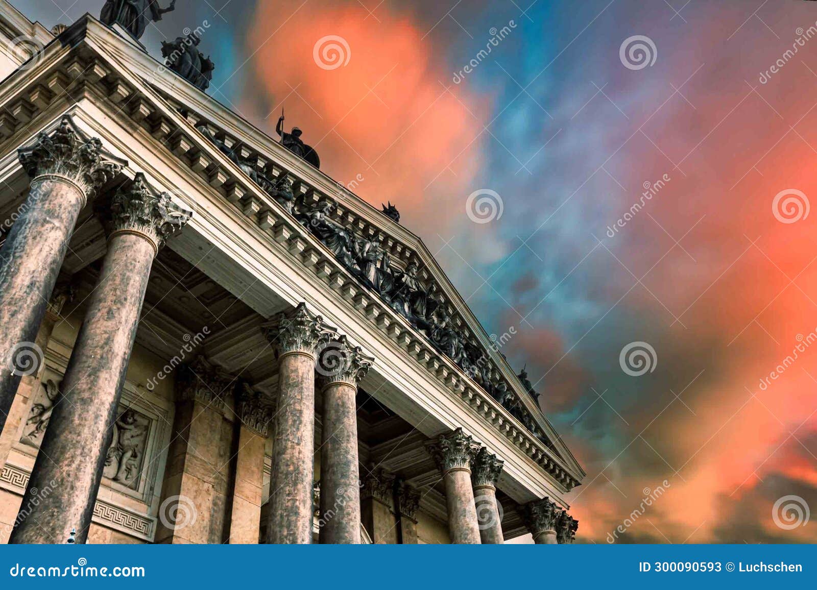 Historic Landmark with Architectural Columns in Downtown City Stock ...