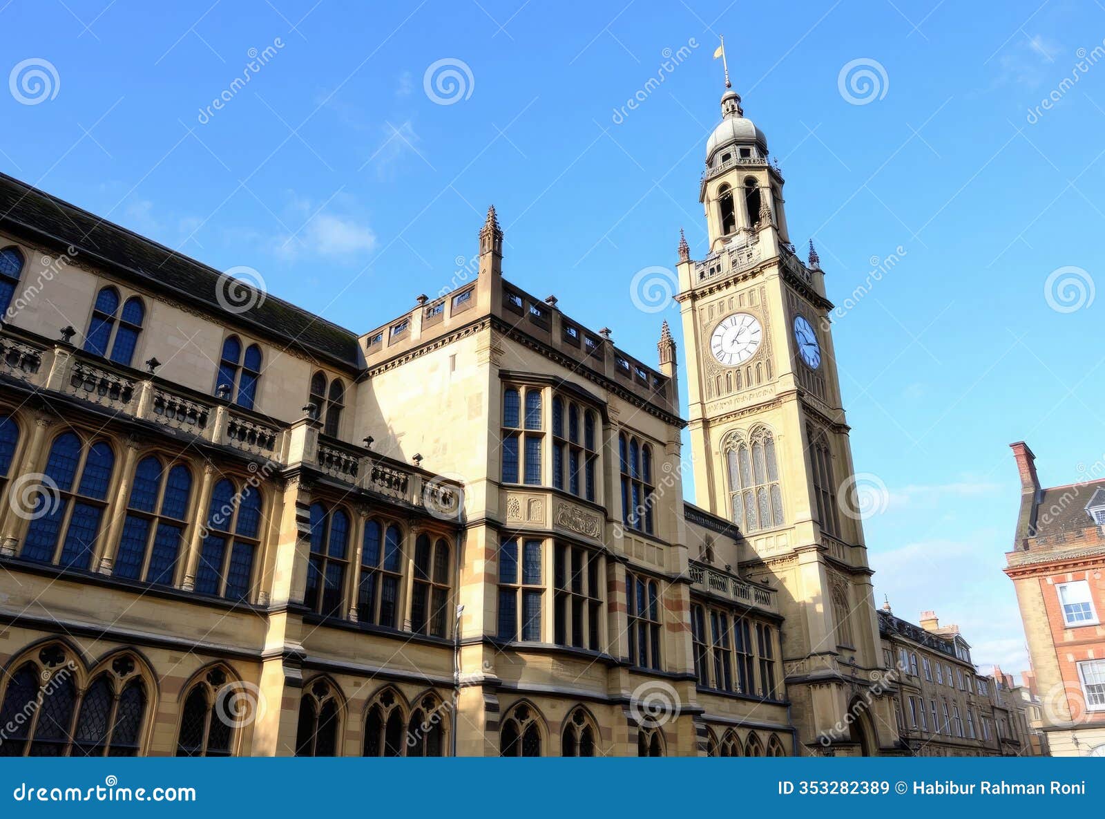 The Historic Library and Clock Tower in Cambridge Stock Illustration ...