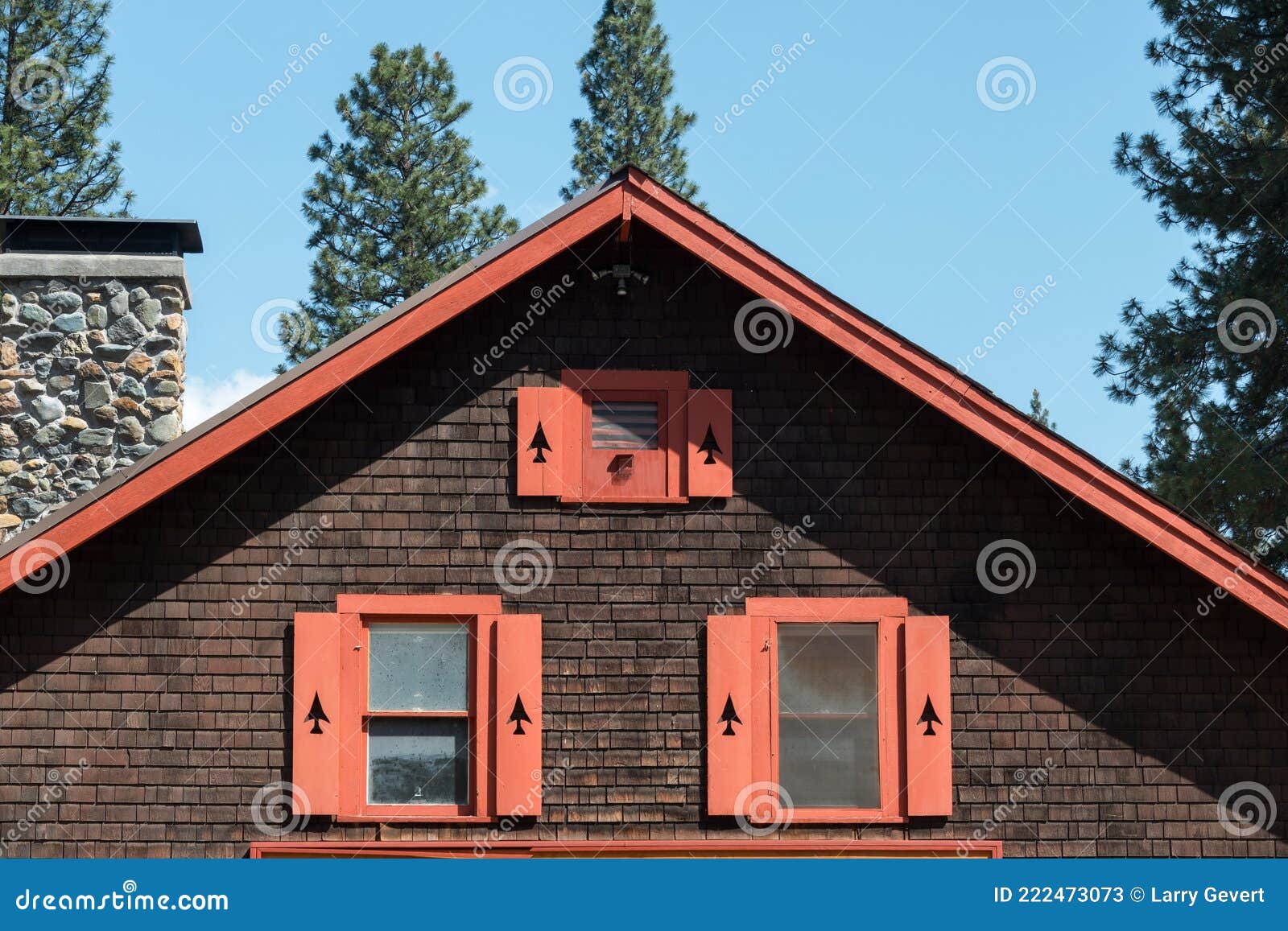 Rustic Lodge Gable End Windows Stock Image - Image of calm, natural ...