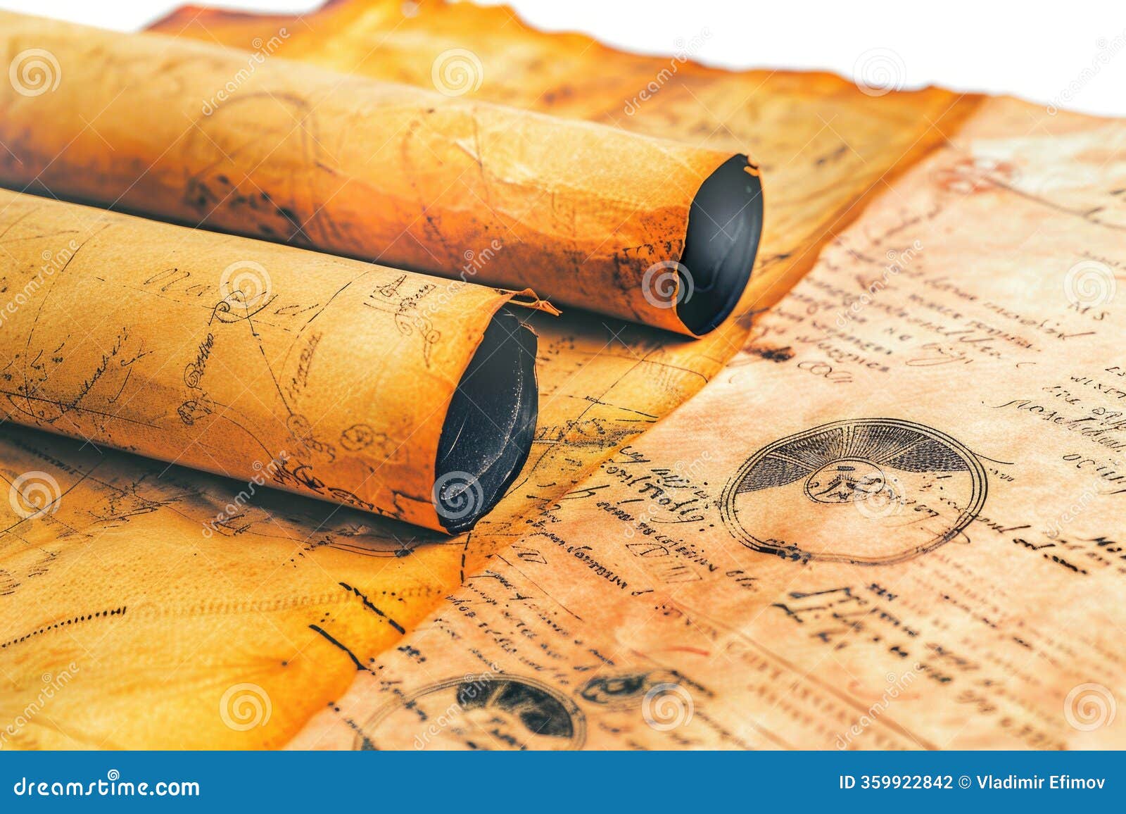 Historic Maps and Scrolls Set Stock Photo - Image of text, generated ...
