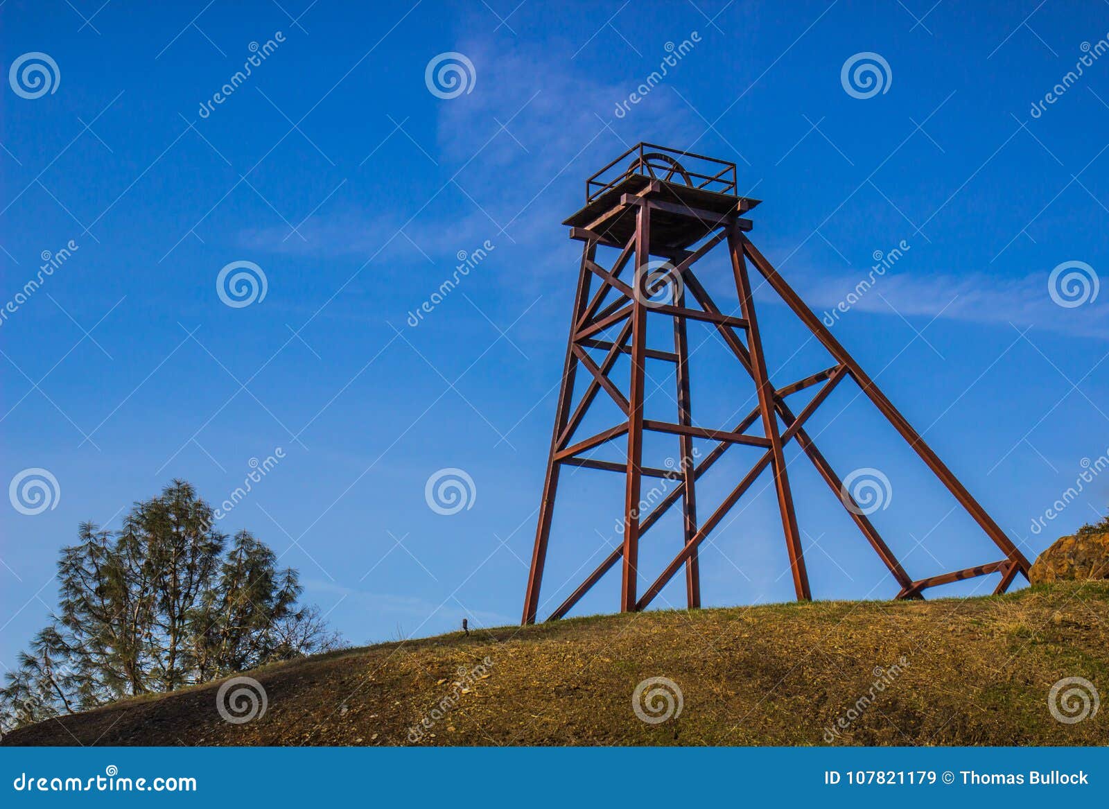 Historic Mining Tower on Top of Hill Stock Image - Image of platform ...