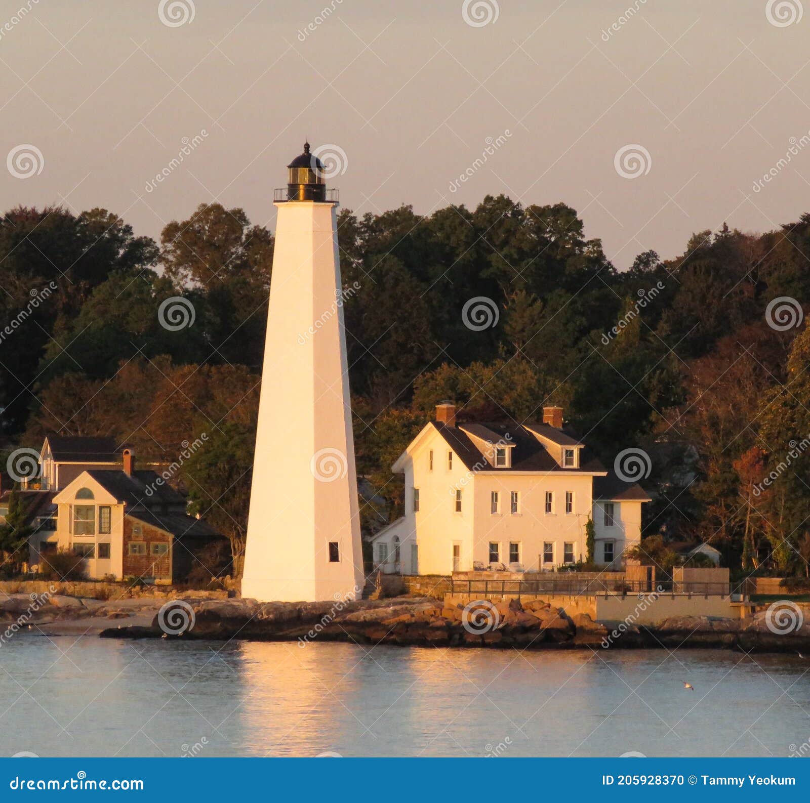 Historic, Colonial New England Lighthouse at Sunrise Stock Photo ...
