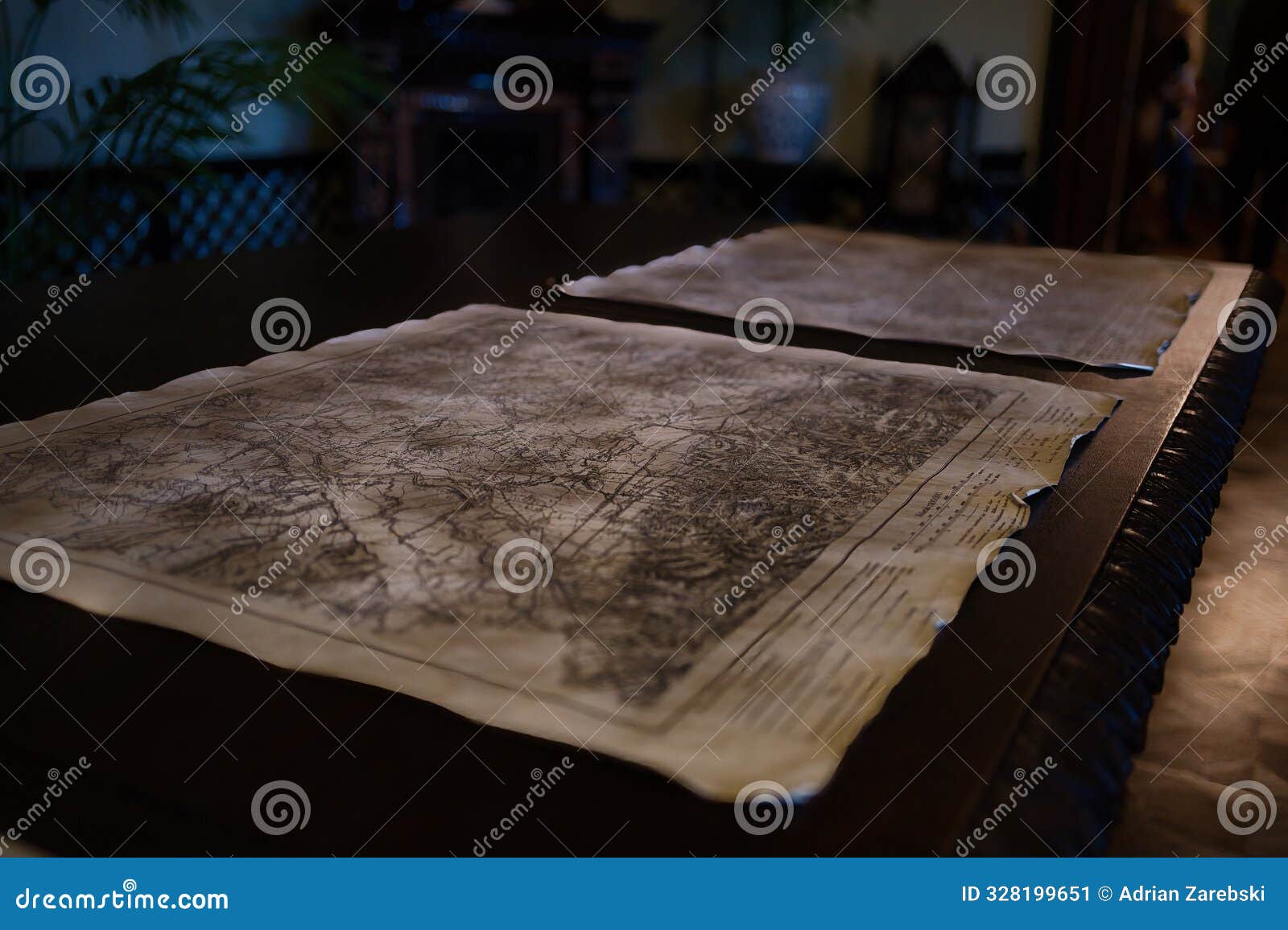 Historic Old Map Lying on an Antique Table. Stock Image - Image of ...