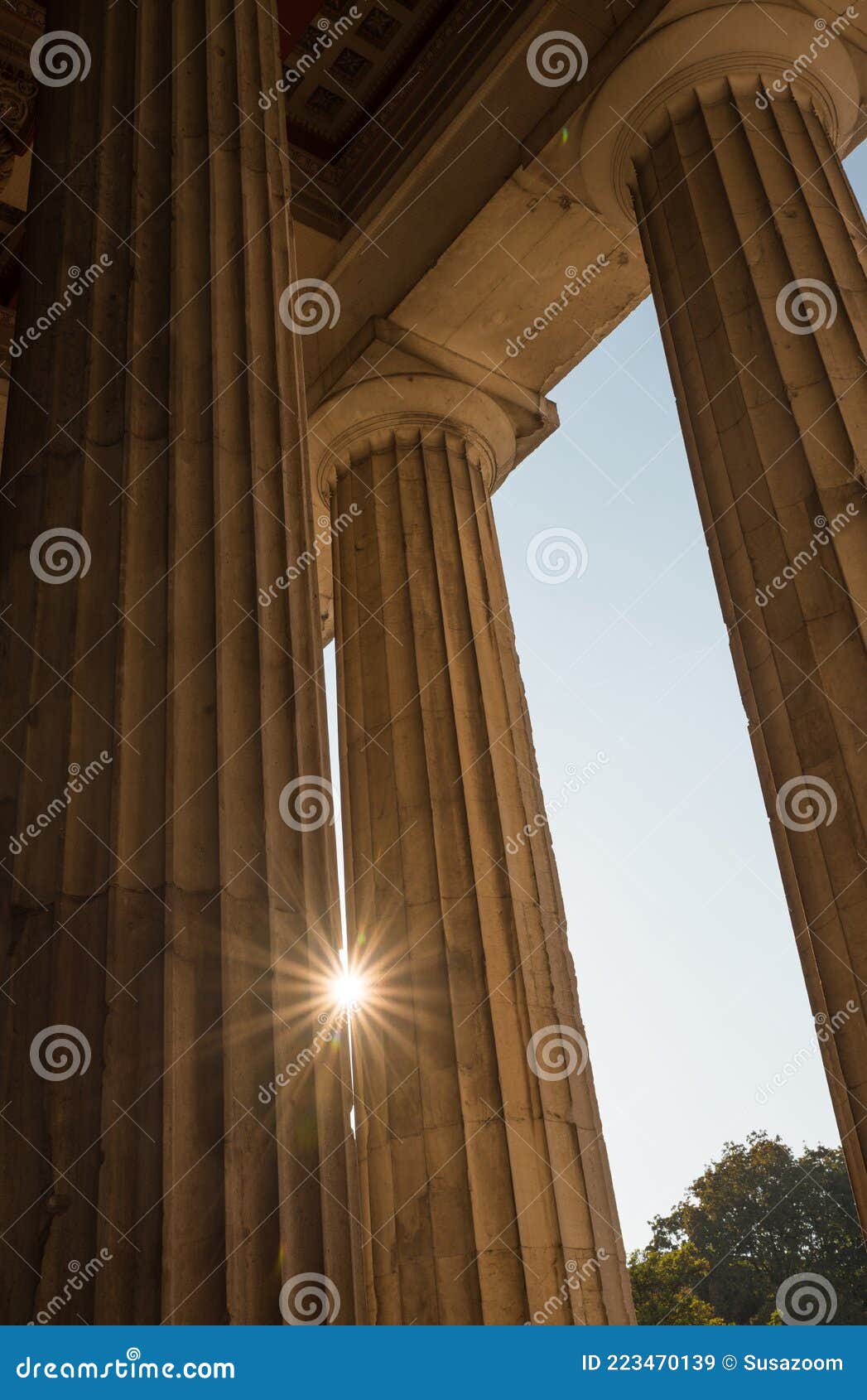 Historic Pillars, Sunburst with Rays Stock Image - Image of stairs ...