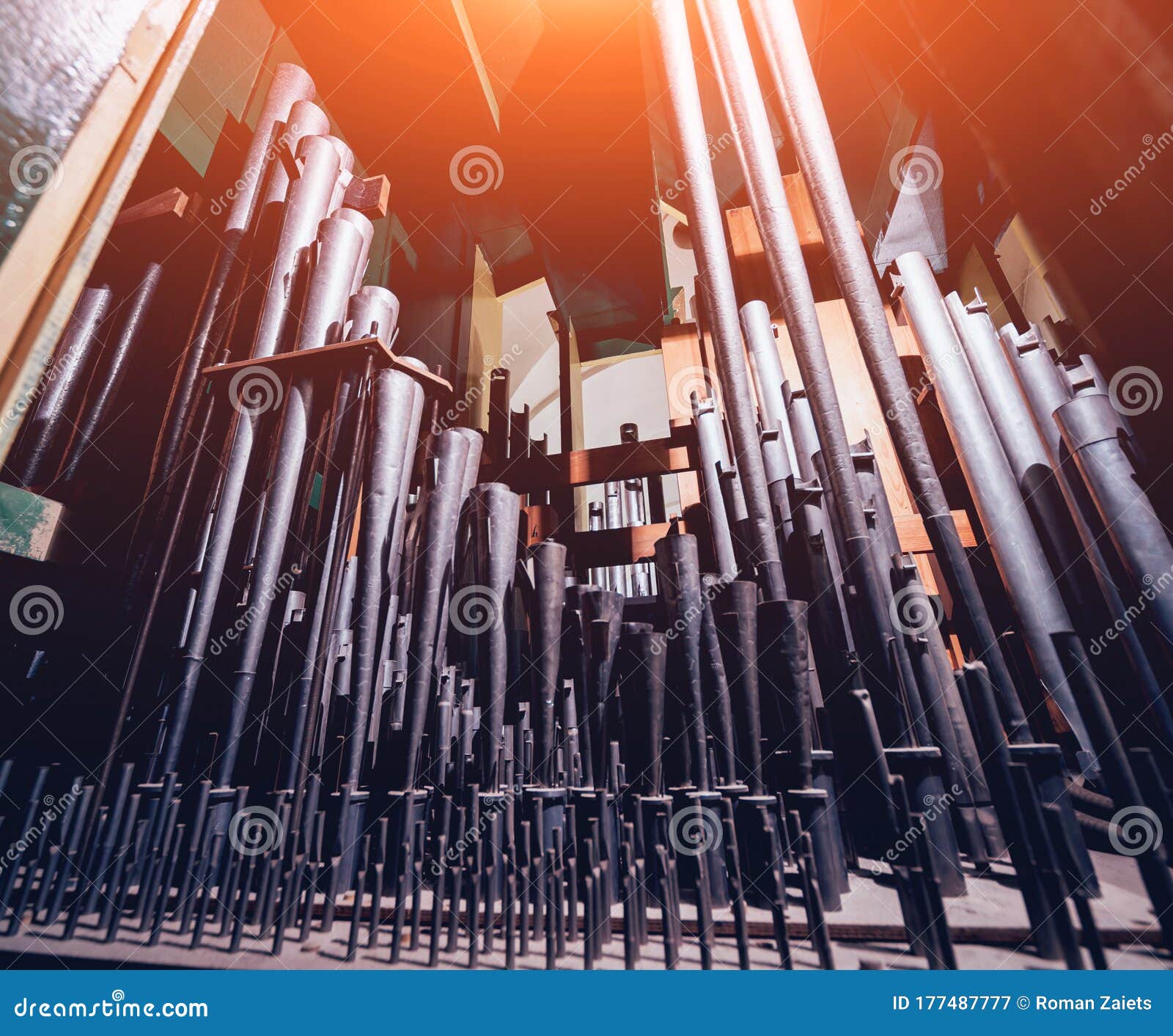 Historic Pipe Organ at a Church. Internal System Stock Image - Image of ...