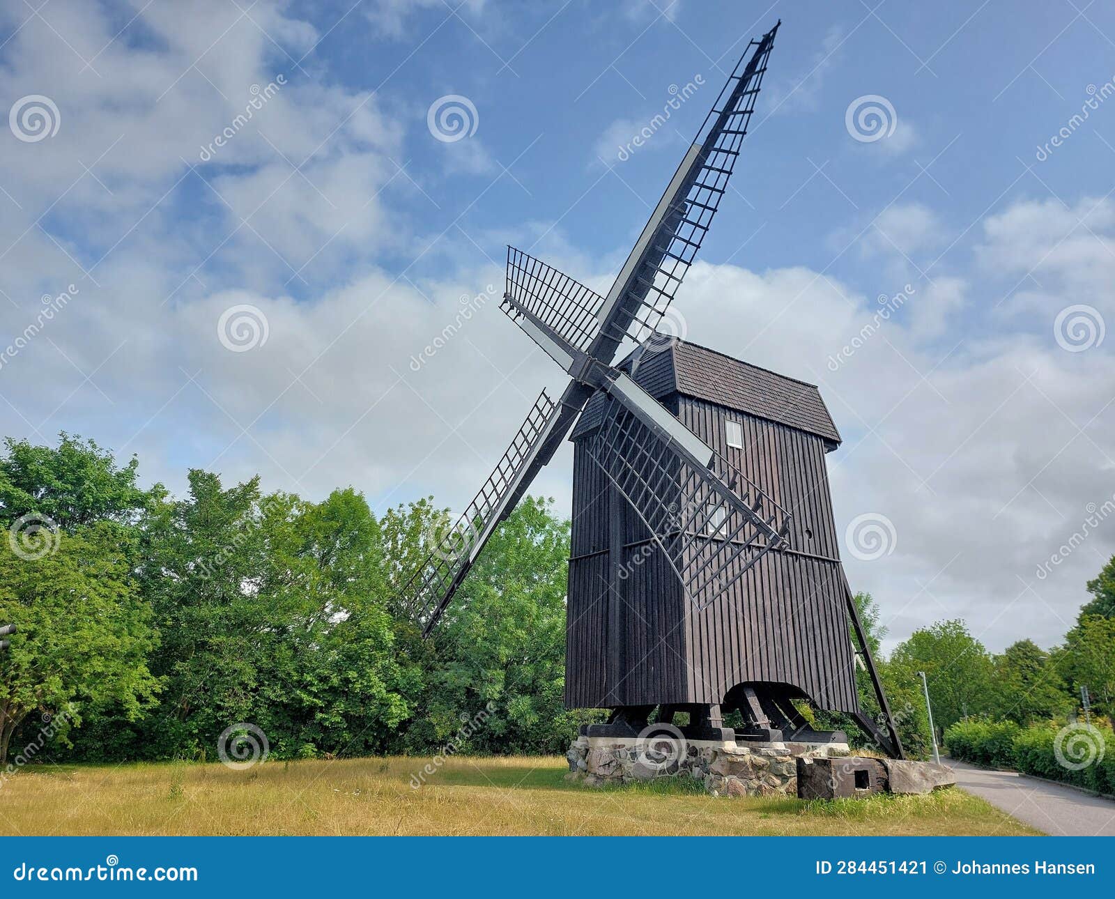 Historic Post Mill in Trelleborg in Sweden Stock Image - Image of blue ...