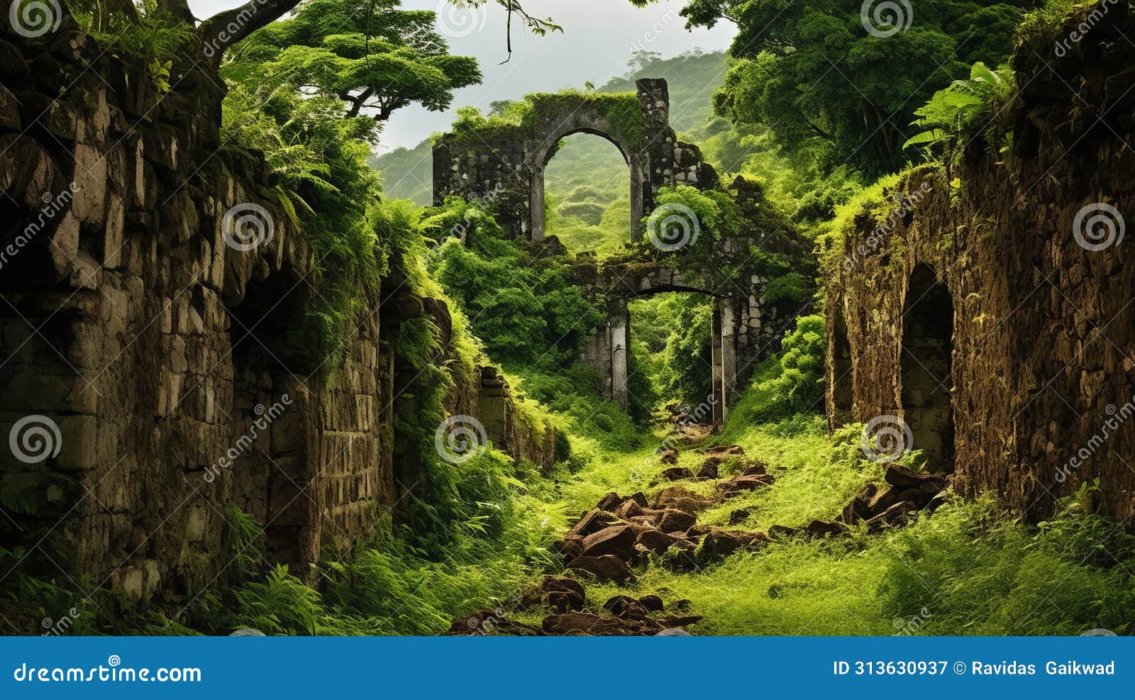 Historic Rampart Lush Backdrop Stock Illustration - Illustration of ...