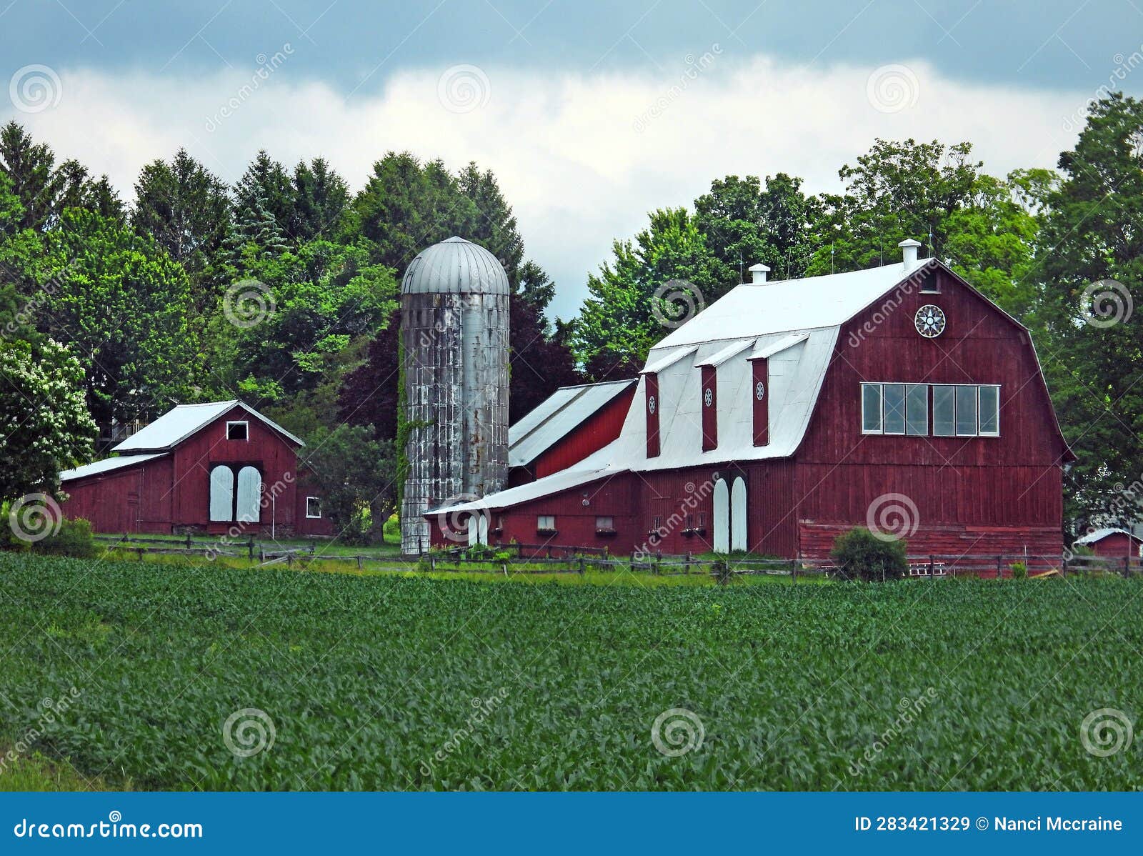 Historic Red Barn in Country Setting Stock Image - Image of roof ...