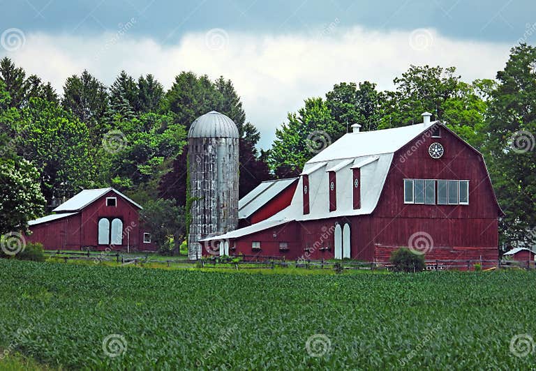 Historic Red Barn in Country Setting Stock Image - Image of roof ...