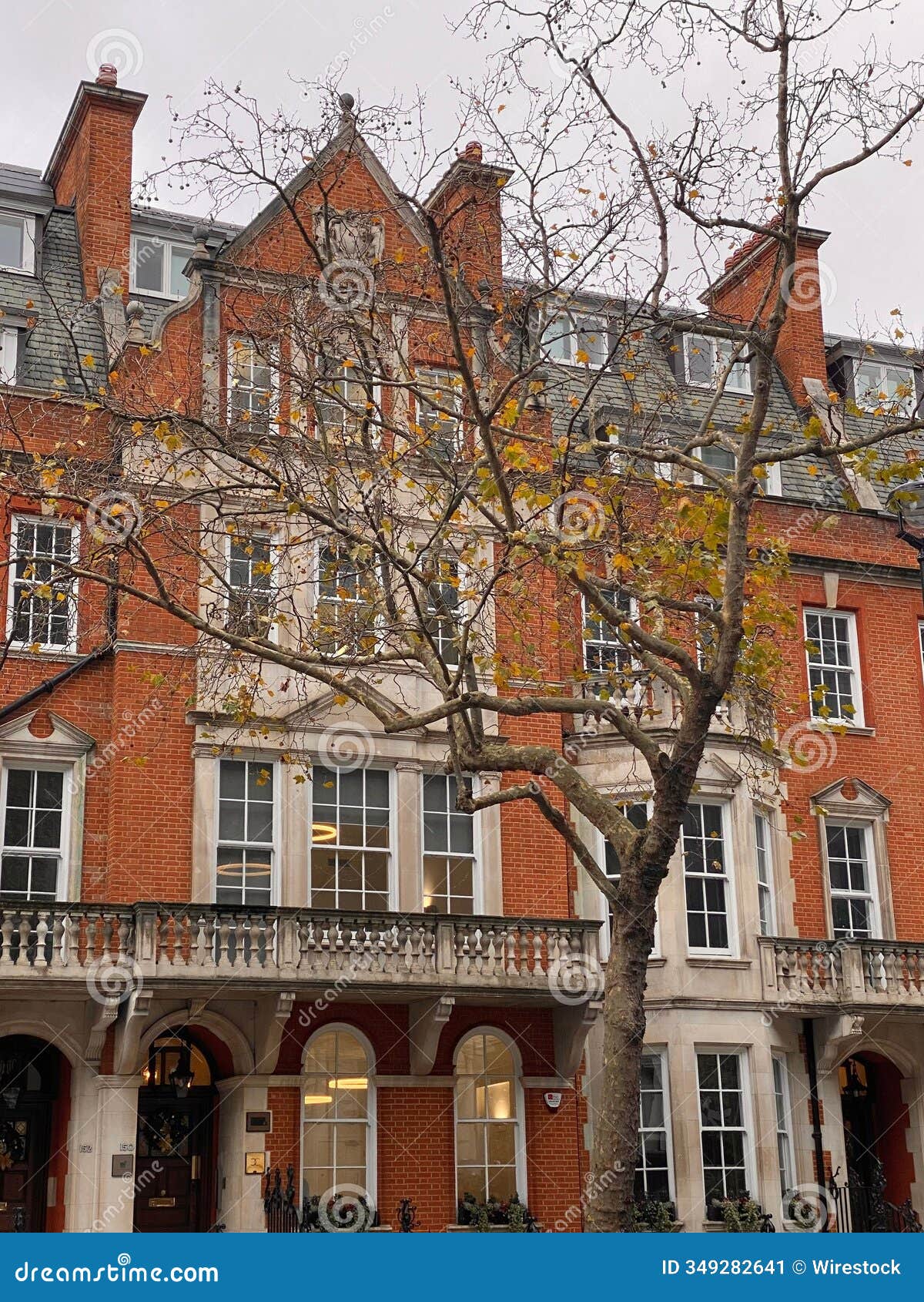 Historic Red Brick Building with Bare Tree. Stock Image - Image of city ...