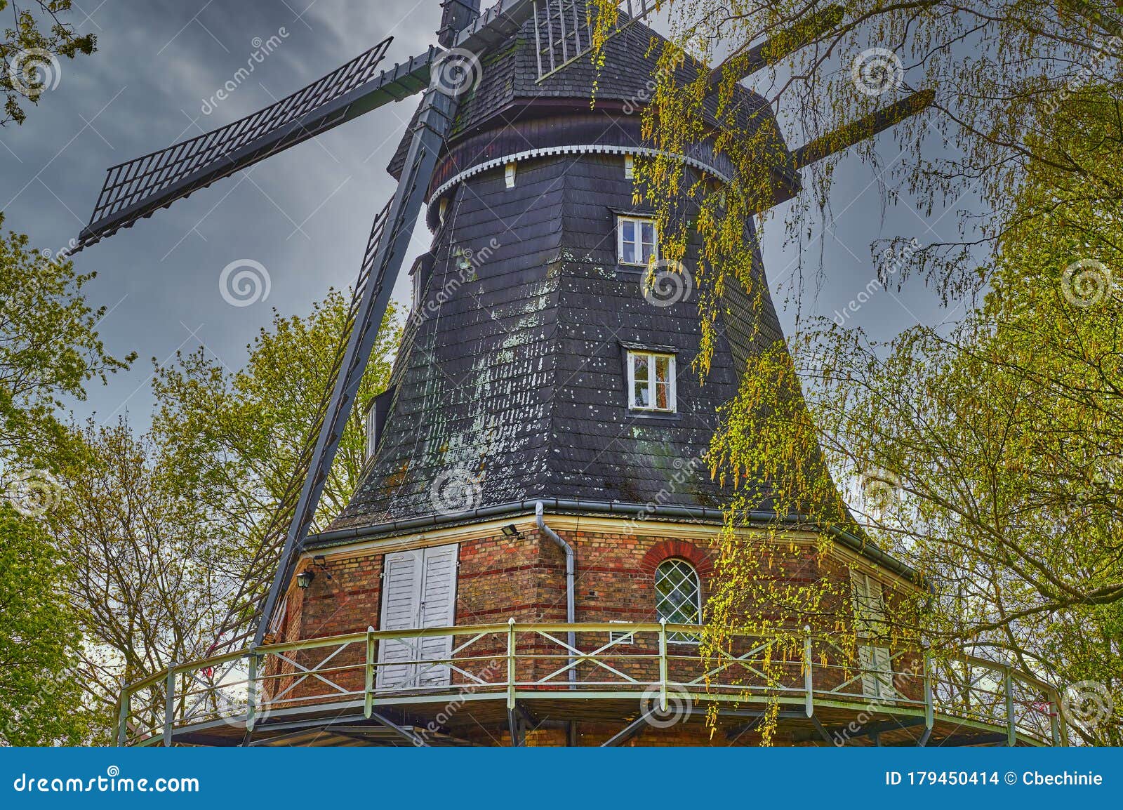 Historic and Restored Windmill in Berlin, Germany, between Birch Trees ...