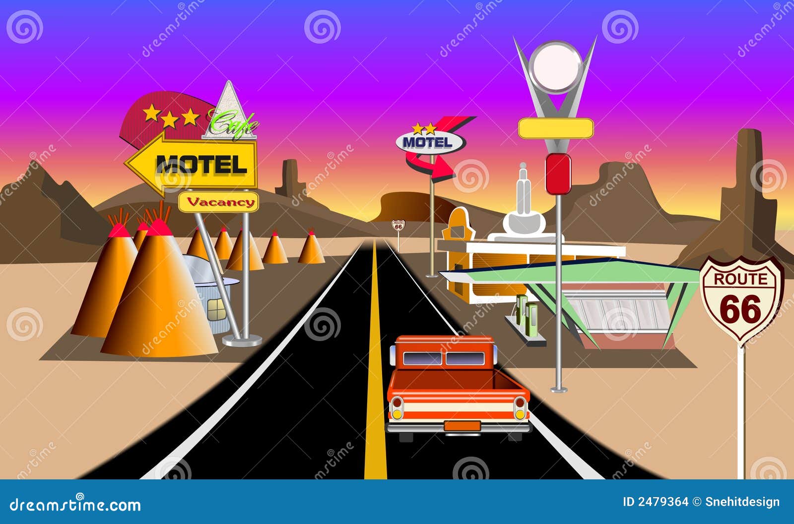 Historic route 66 stock illustration. Illustration of road - 2479364