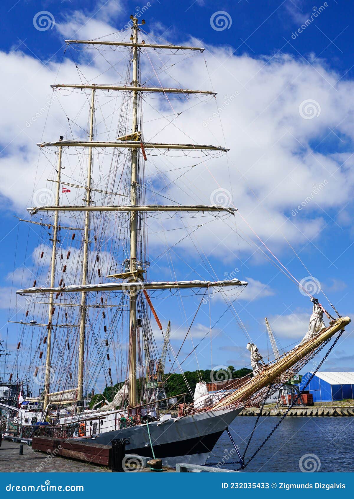 A Historic Sailing Ship with Three Masts at the Port Berth Stock Image ...