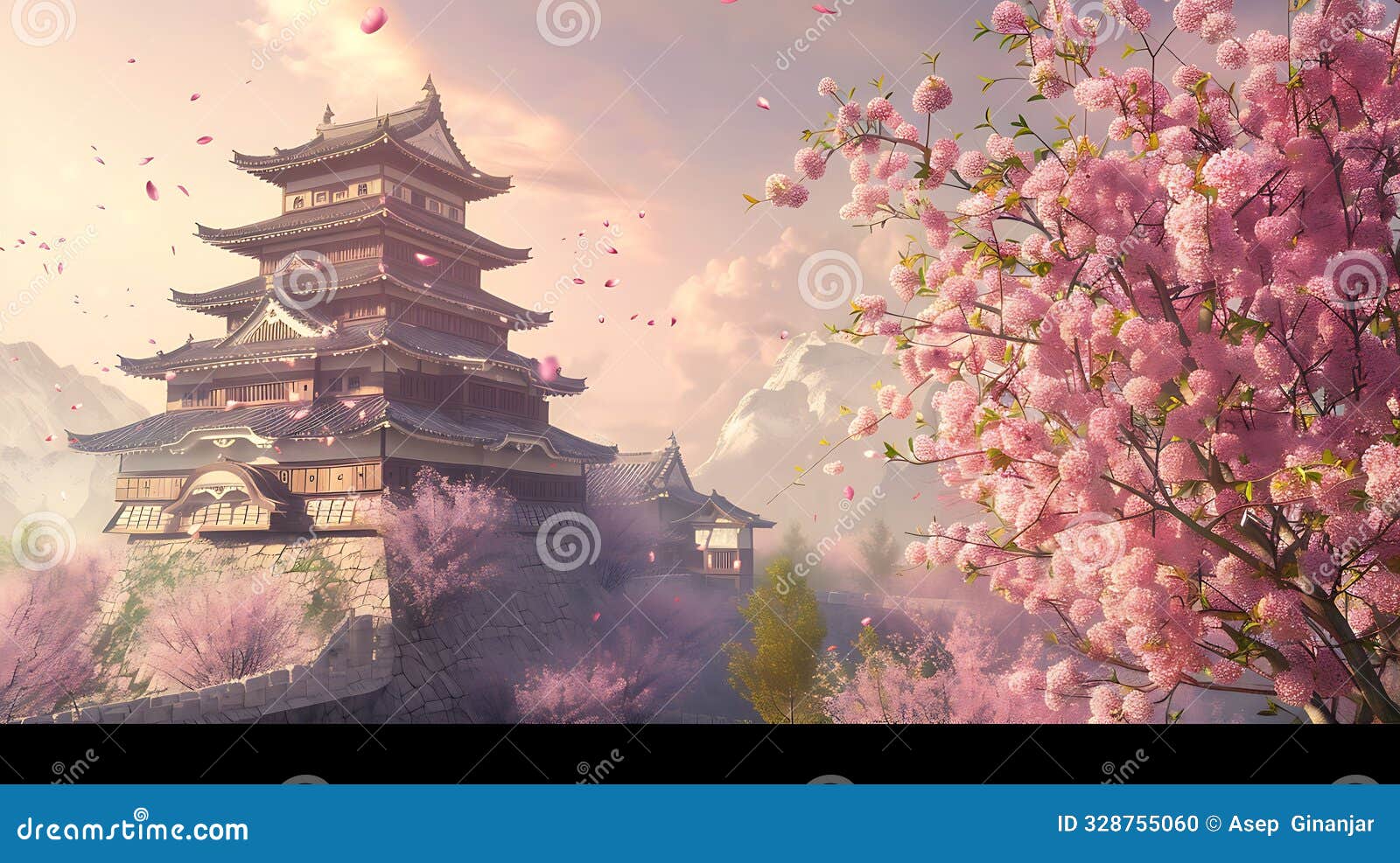 Historic Samurai Castle in Spring Stock Illustration - Illustration of ...