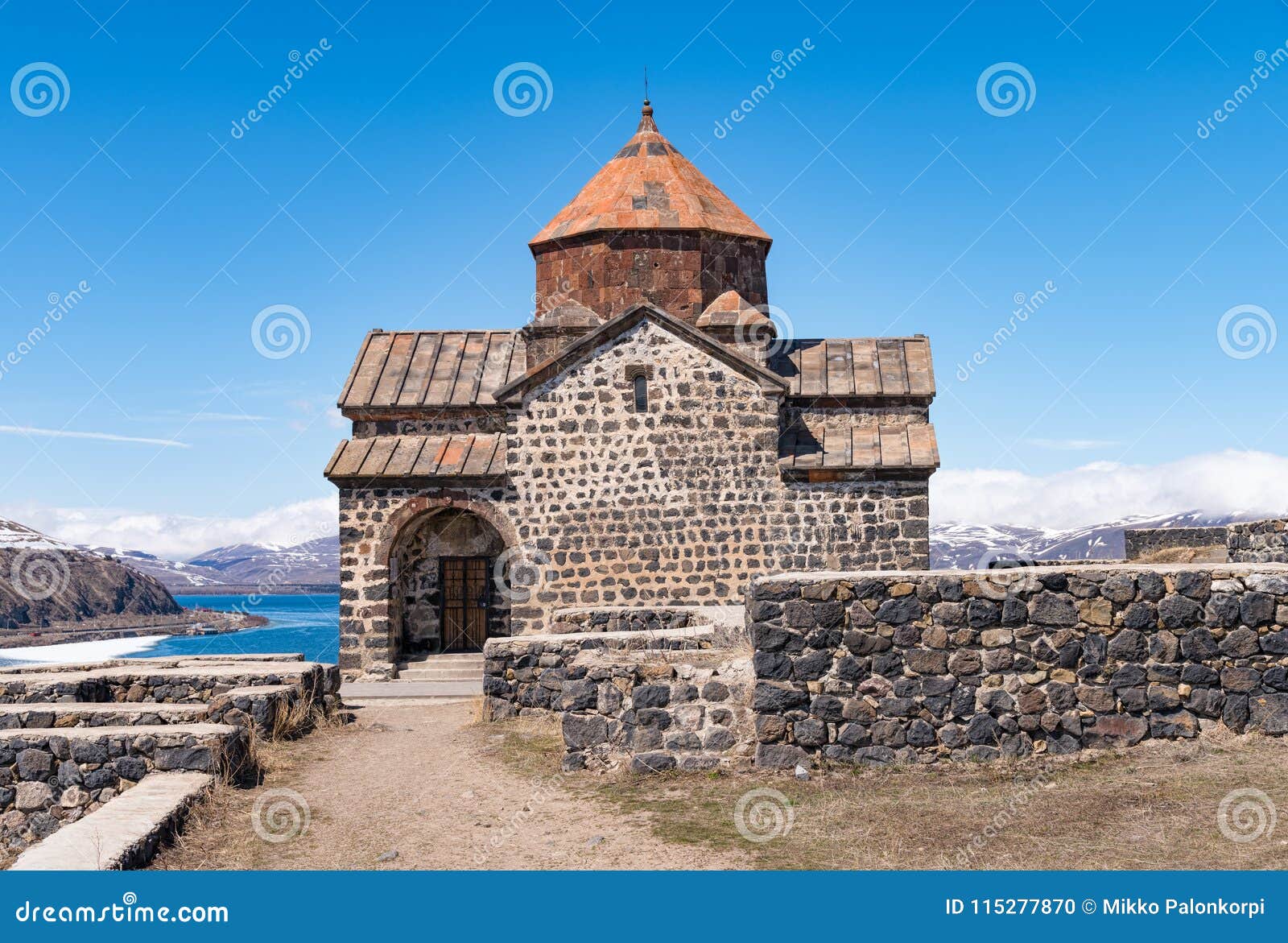 Historic Sevanavank Monastery on Top of Steep Hill in Peninsula ...