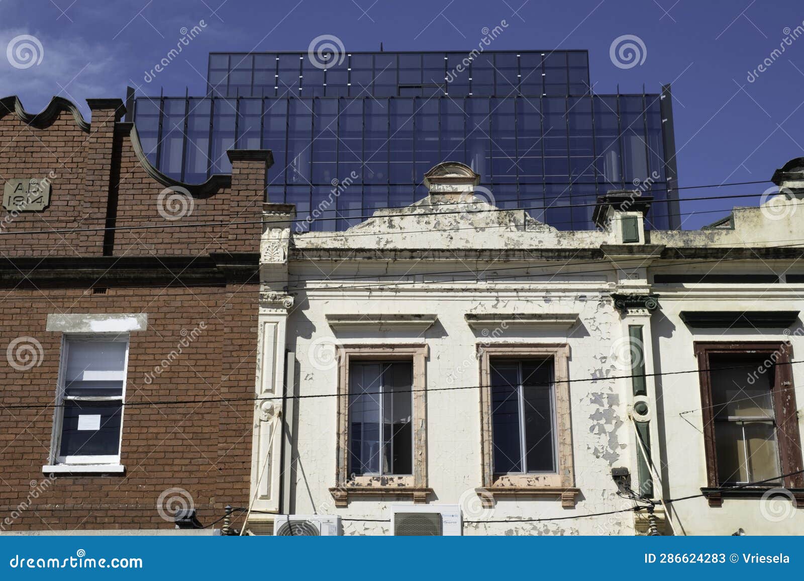 Historic Somewhat Weathered Old Decorated Colonial Facades with New ...