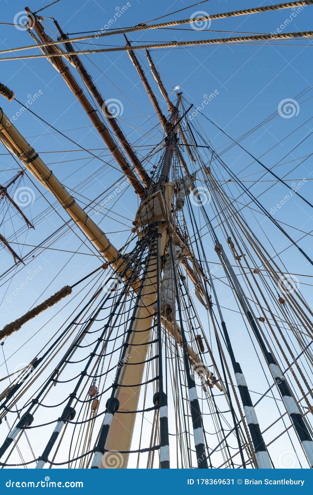 Historic Square Rig Sailing Ship Rigging From Bottom Of Mast Royalty ...