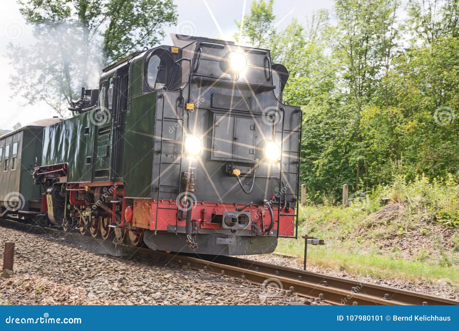 Historic Steam Powered Railway Train with Lights Stock Image - Image of ...
