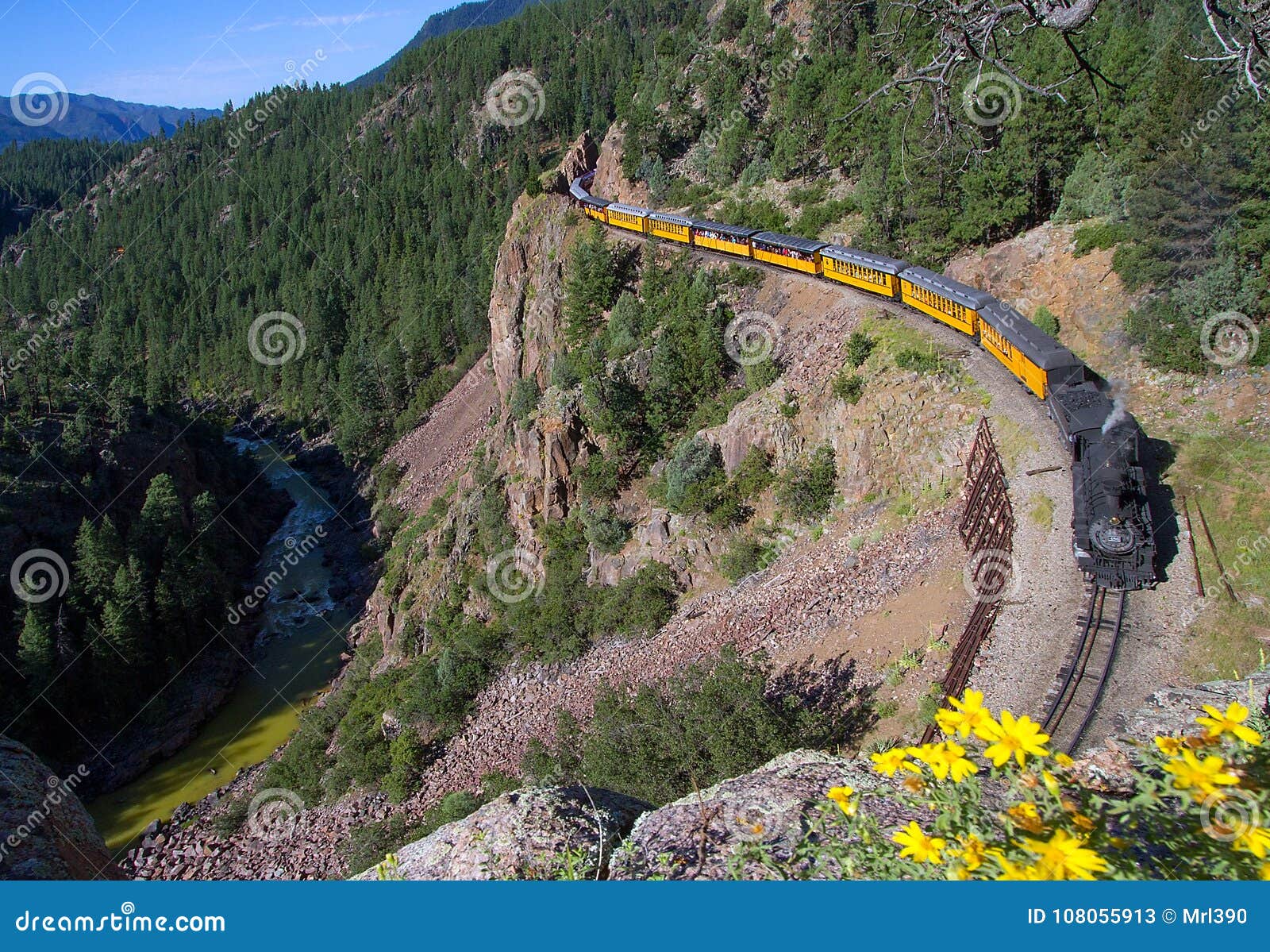 A Steam Train Along a River in Colorado Stock Image - Image of trees ...
