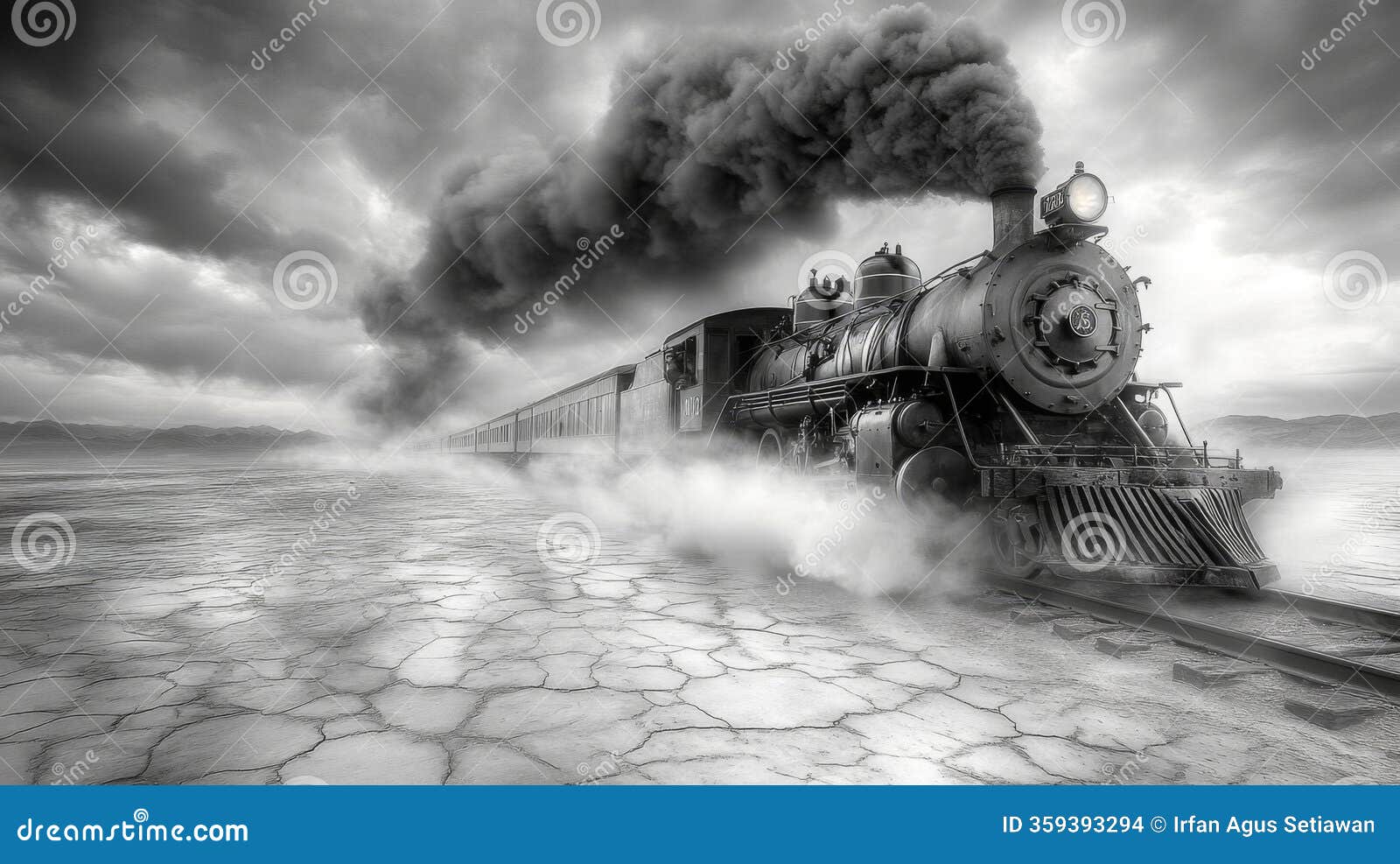 Historic Steam Train In Cloud Of Smoke. Panoramic Banner, AI Generative ...