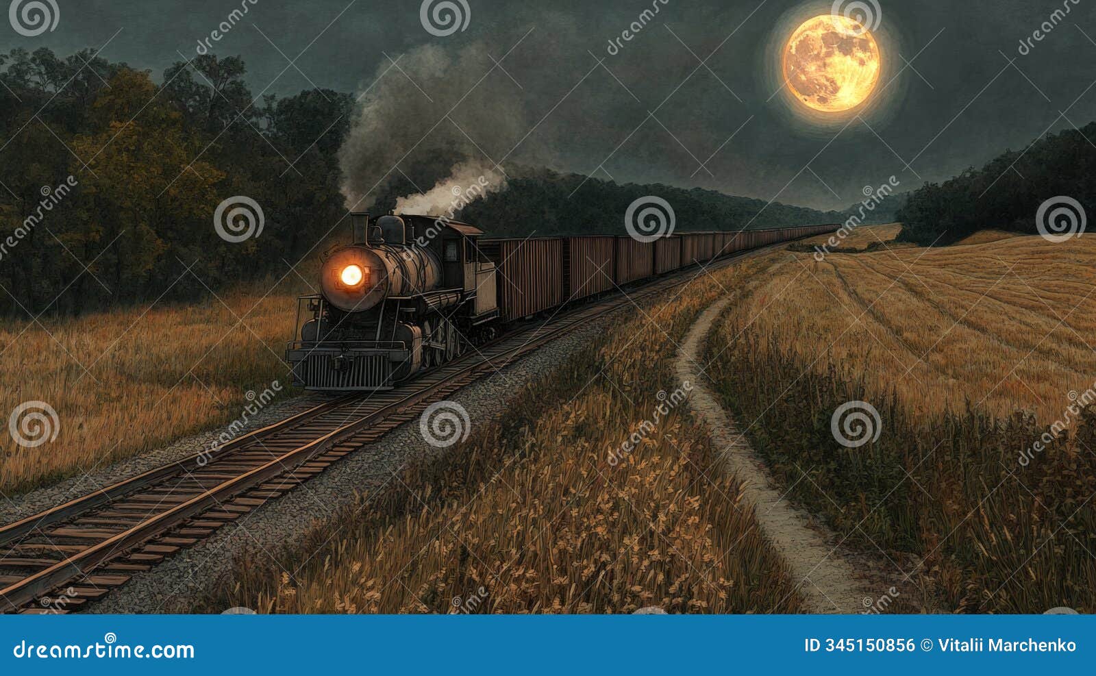 Historic Steam Train In Cloud Of Smoke. Panoramic Banner, AI Generative ...