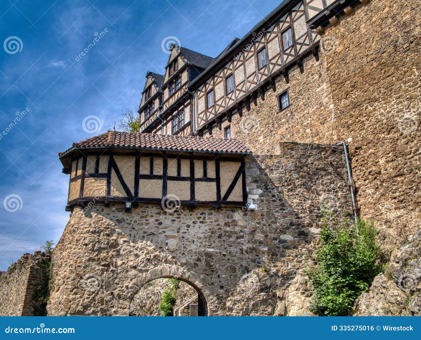 Historic Stone Castle with Half-timbered Architecture Stock Photo ...
