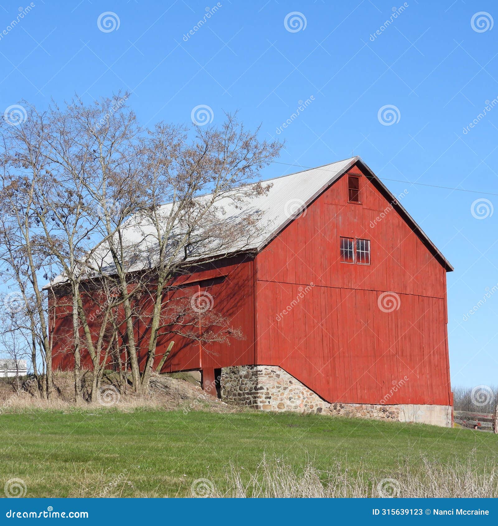 Historic NYS Stone Foundation Red Paint Wood Agriculture Barn Stock ...