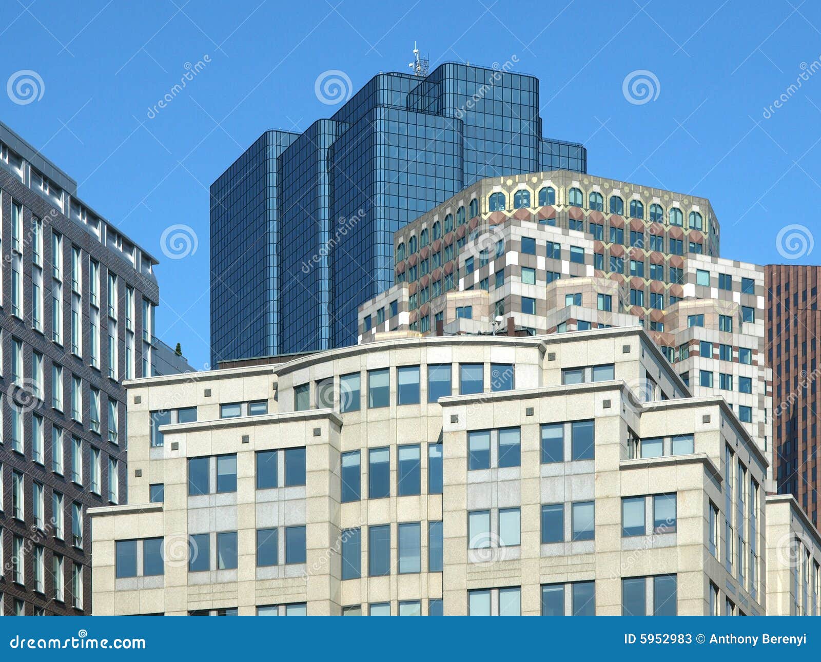 Historic Stone and Modern Glass Office Buildings Stock Image - Image of ...