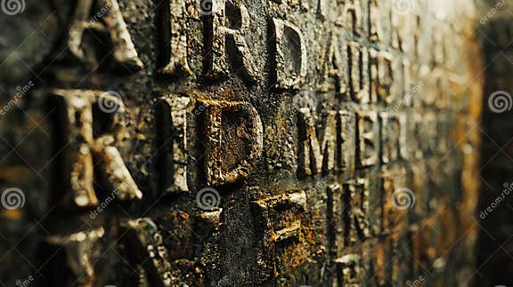 Historic Stone Wall with Engraved Script Stock Photo - Image of ...