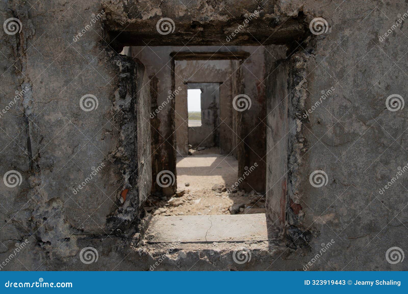 Historic Stone Window Frames Aligned in Ruins - Architectural Depth and ...