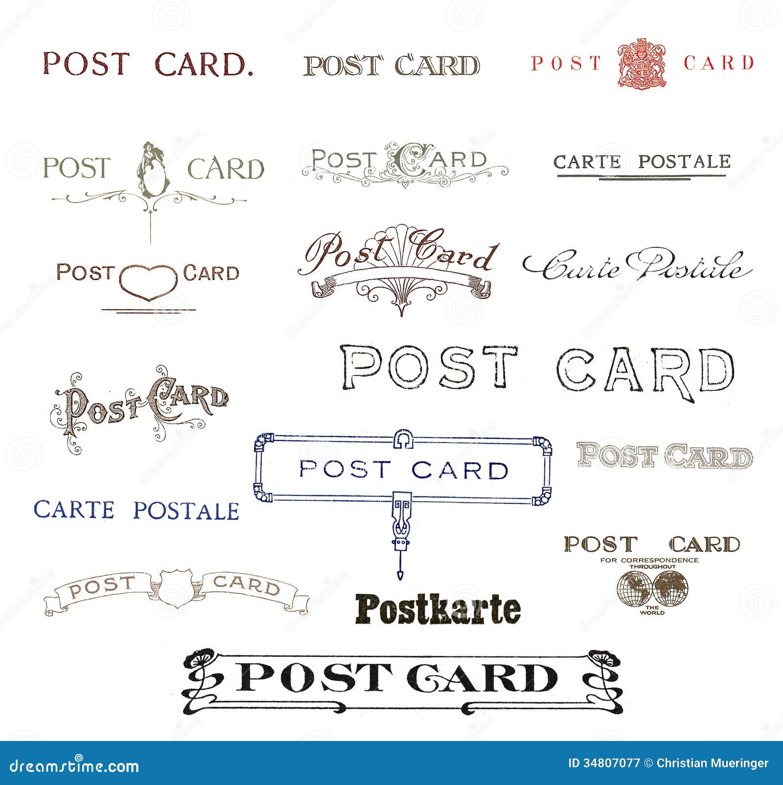Historic Text Elements from Postcards Stock Illustration - Illustration ...