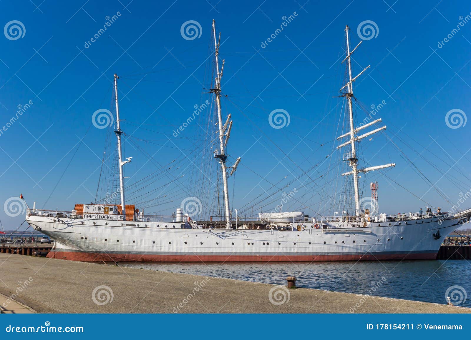 Historic Three Mast Sailing Ship at the Quay in Stralsund Editorial ...