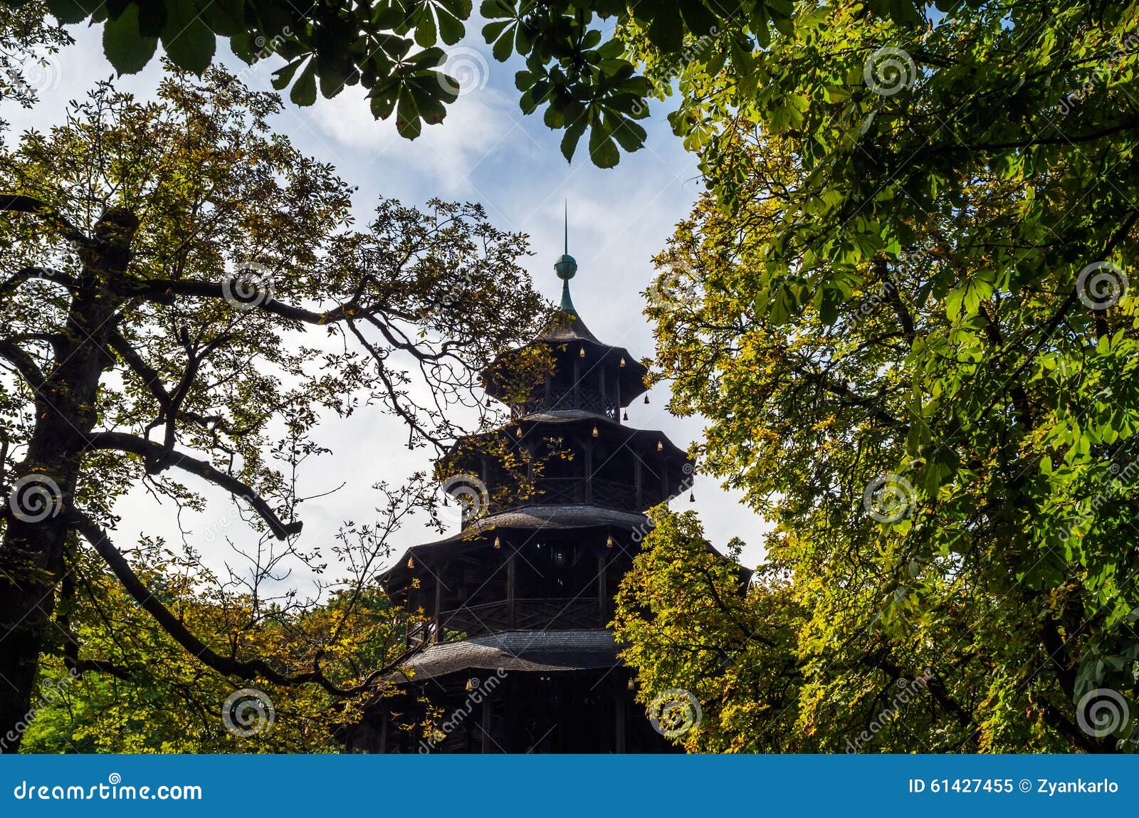 The Historic Tower Chinesischer Turm of Munich in Bavaria Stock Image ...
