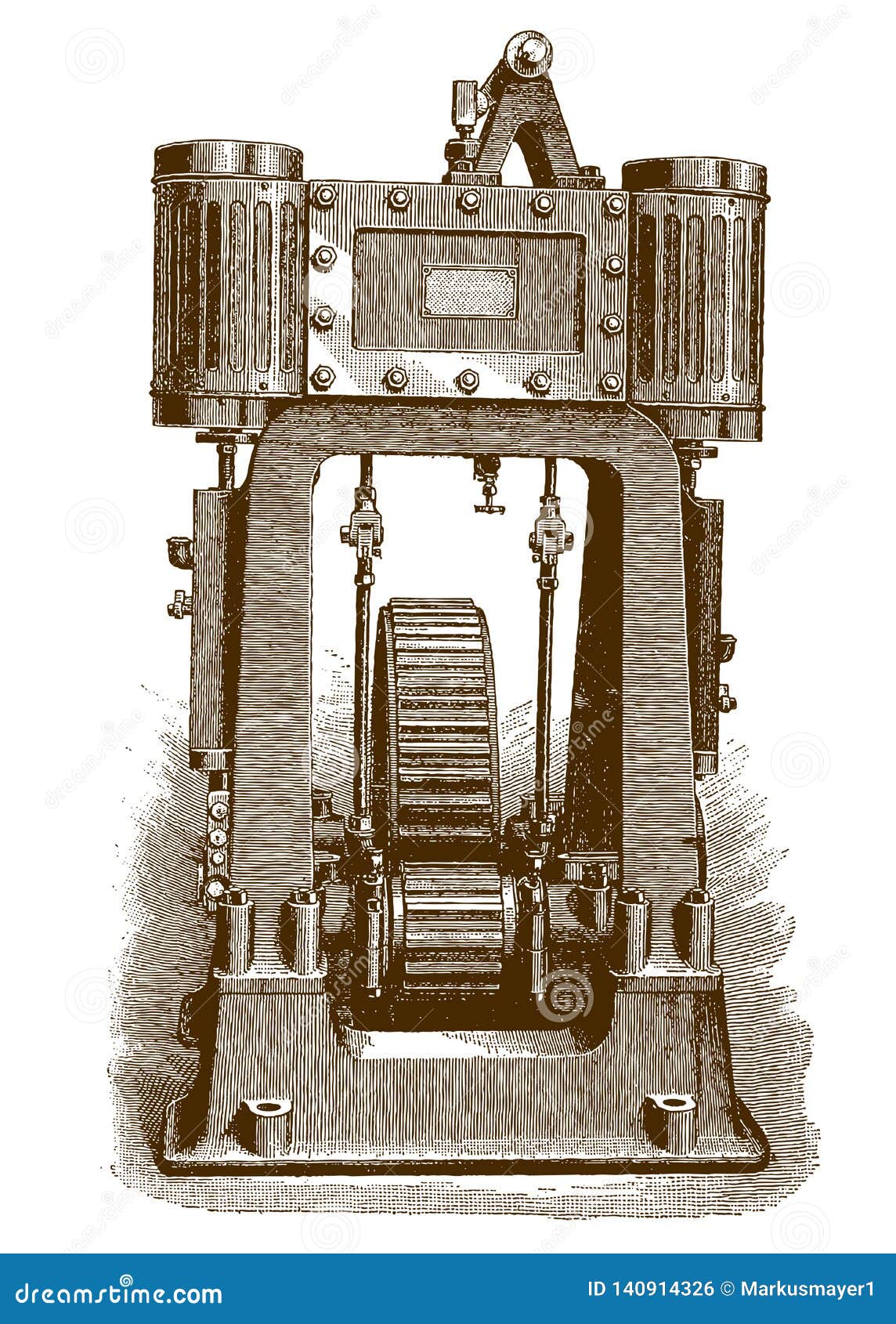 Historical Vertical Engine in Frontal View Stock Vector - Illustration ...
