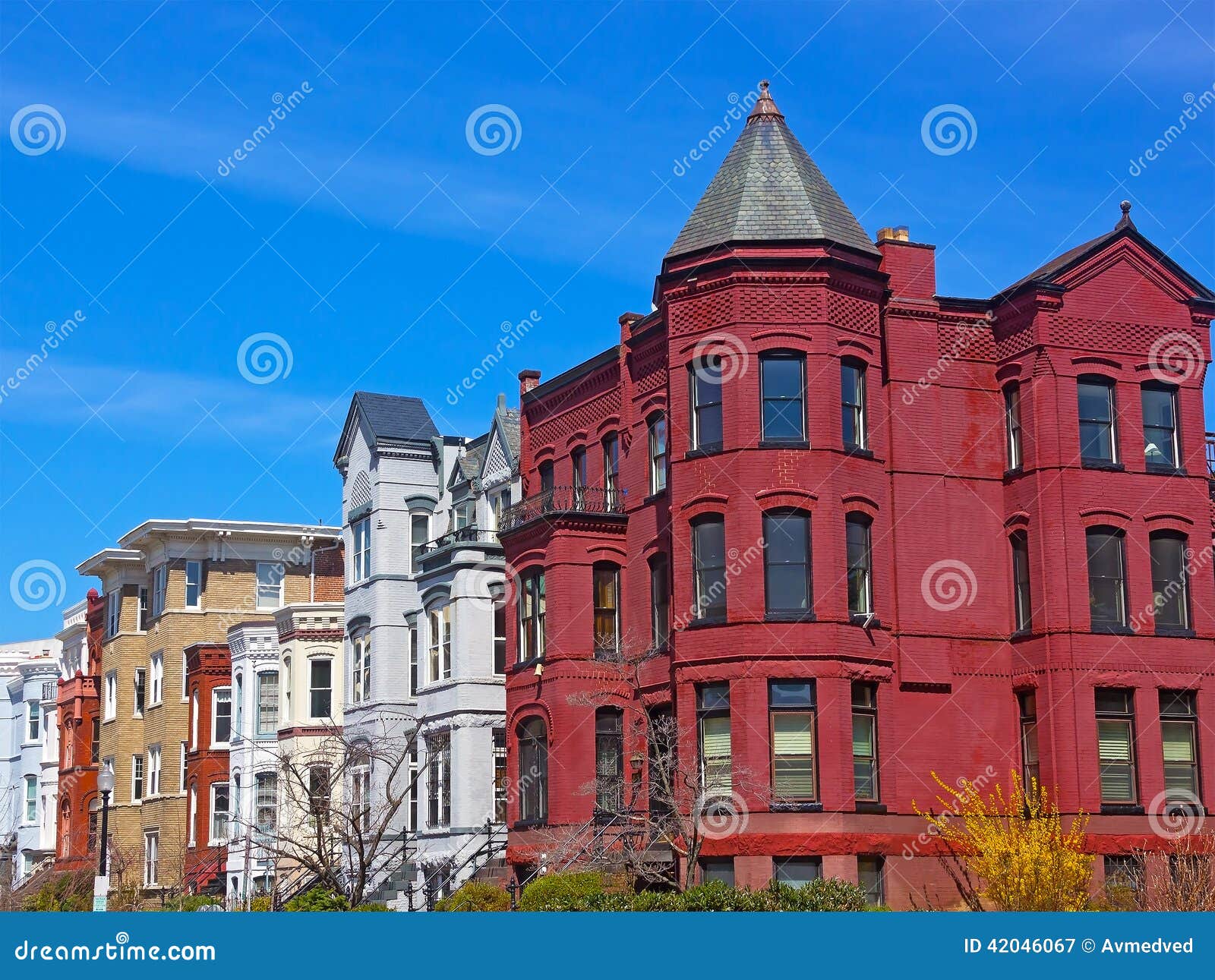 Historic Washington DC Rowhouses in Spring. Stock Image - Image of ...