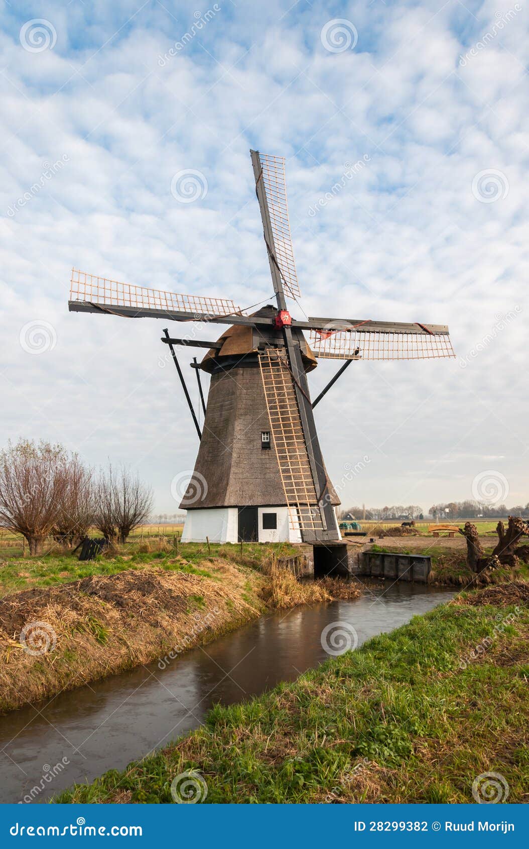 Historic Windmill in a Dutch Polder Landscape Stock Photo - Image of ...