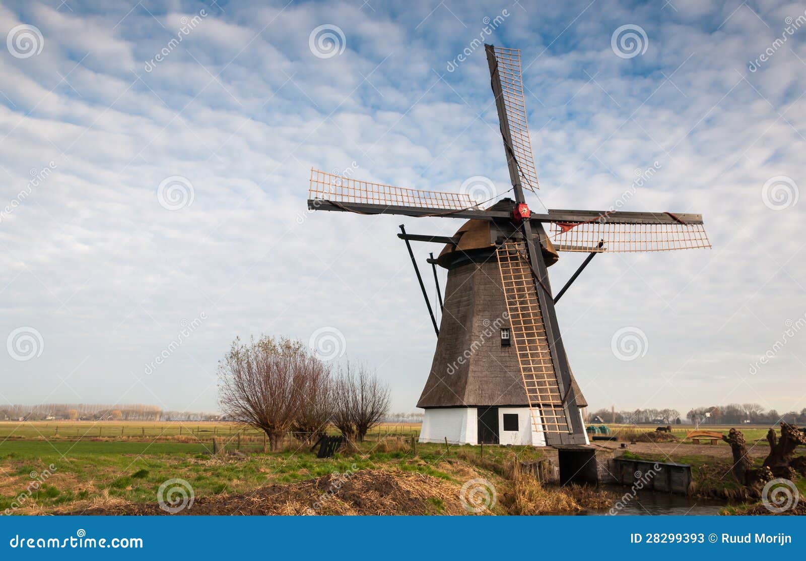 Historic Windmill in a Dutch Polder Landscape Stock Image - Image of ...
