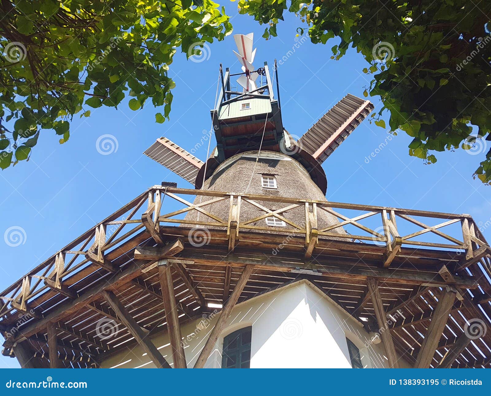 Historic Windmill in Front of Blue Sky Stock Image - Image of balcony ...