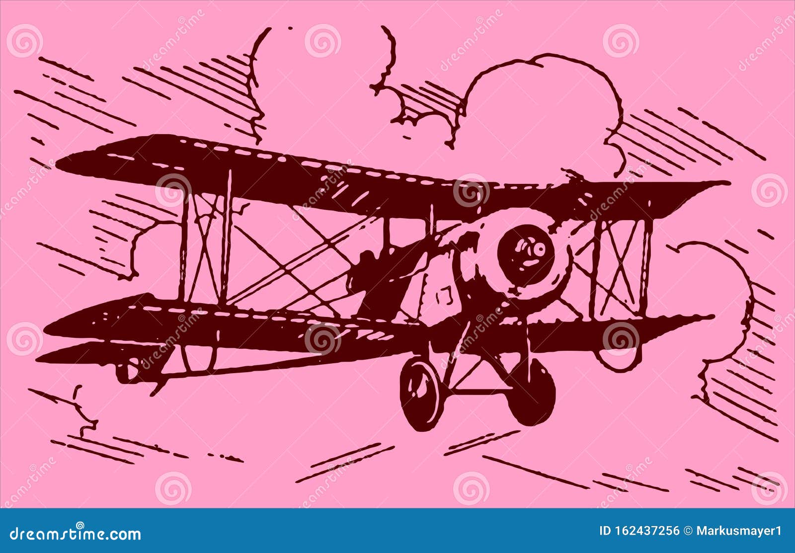 Historical Biplane Seaplane Flying Away. Illustration On A Blue ...