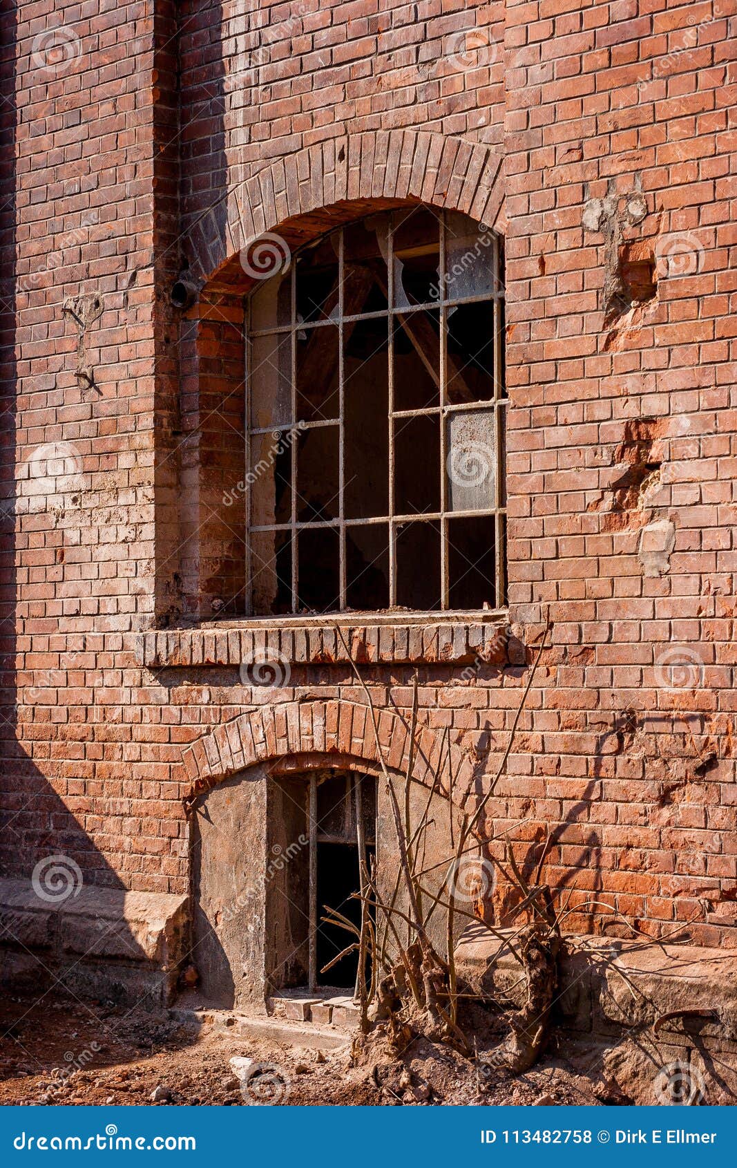Brick Wall with Window and Broken Glass Stock Photo - Image of detail ...