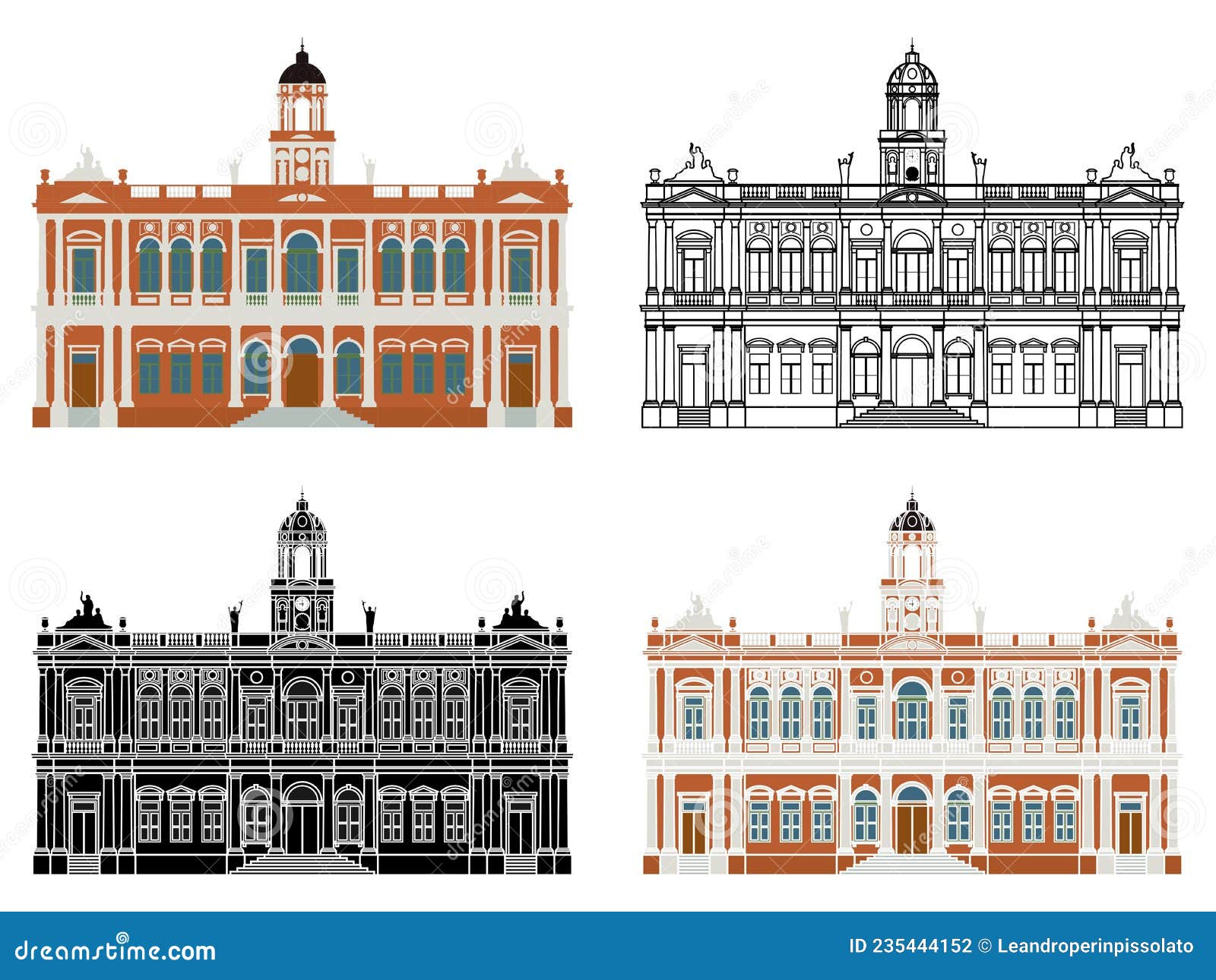 Historical Building in Porto Alegre, Brazil Stock Vector - Illustration ...