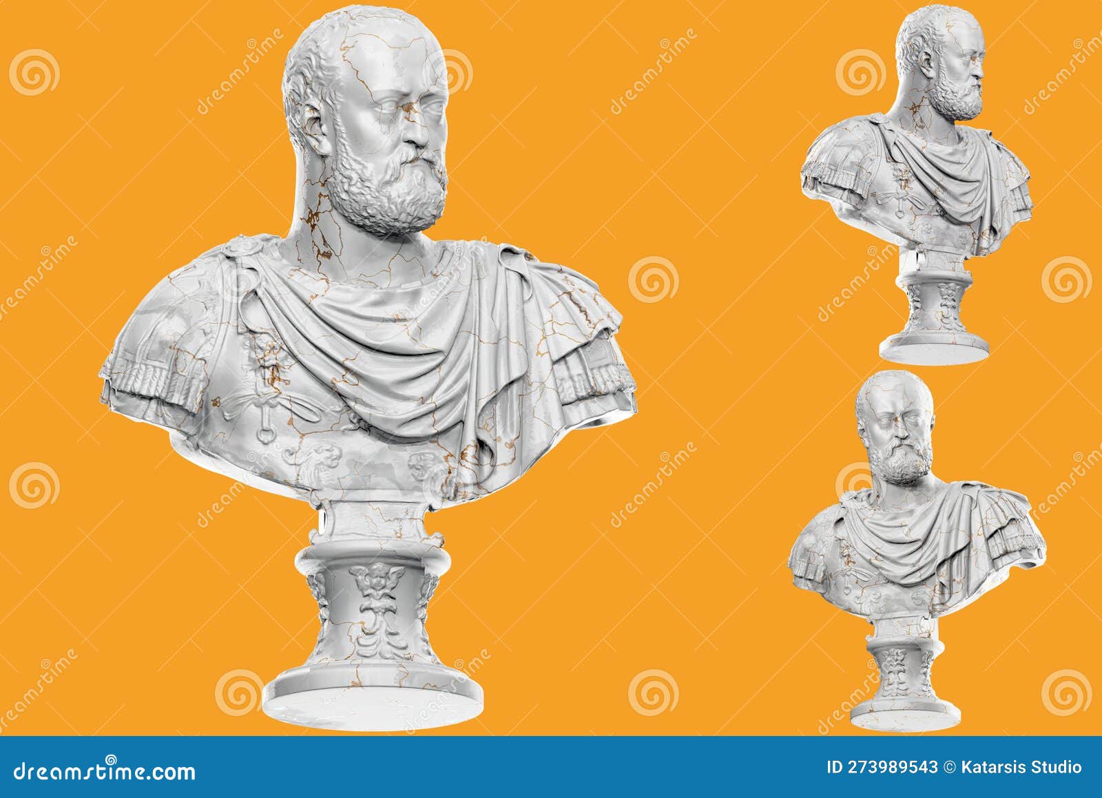 Historical Bust Statue with Stone Texture and Gold Accents Stock ...