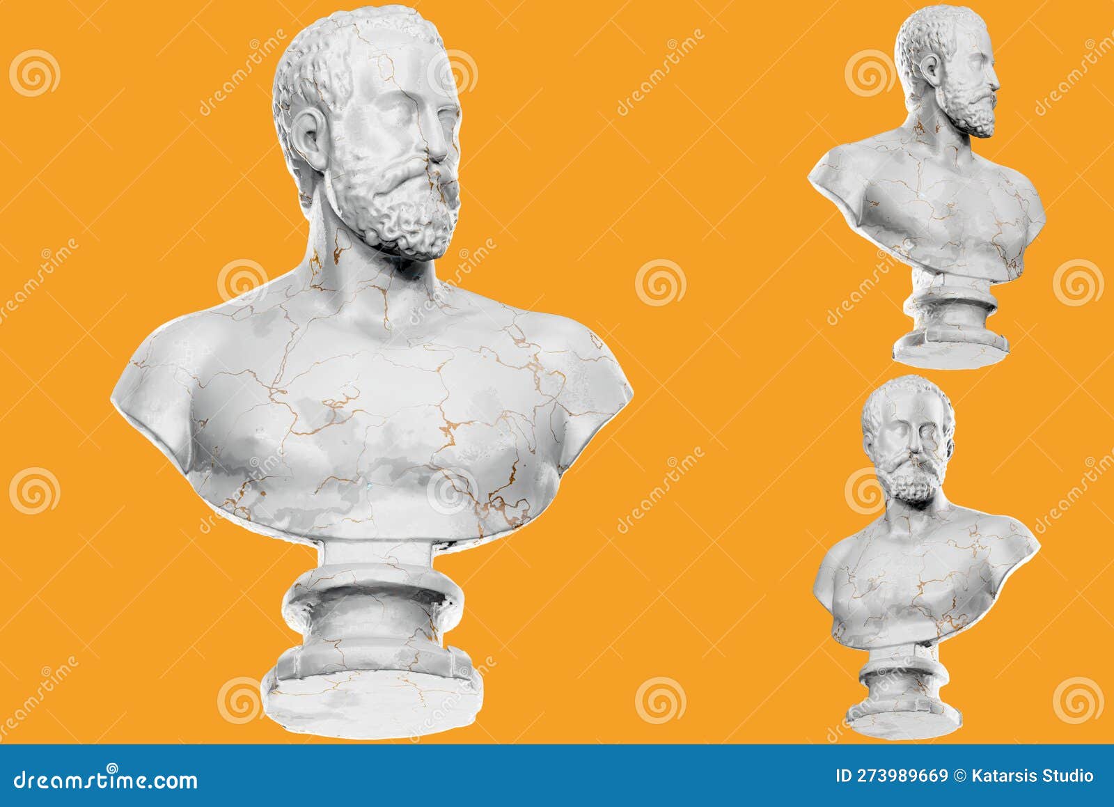 Historical Bust Statue with Stone Texture and Gold Accents Stock ...