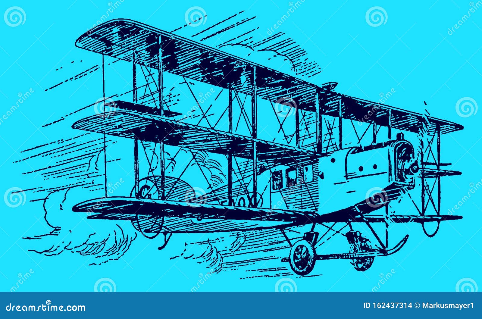 Historic Triplane Aircraft Flying In Front Of A Cloudy Sky On A Blue ...
