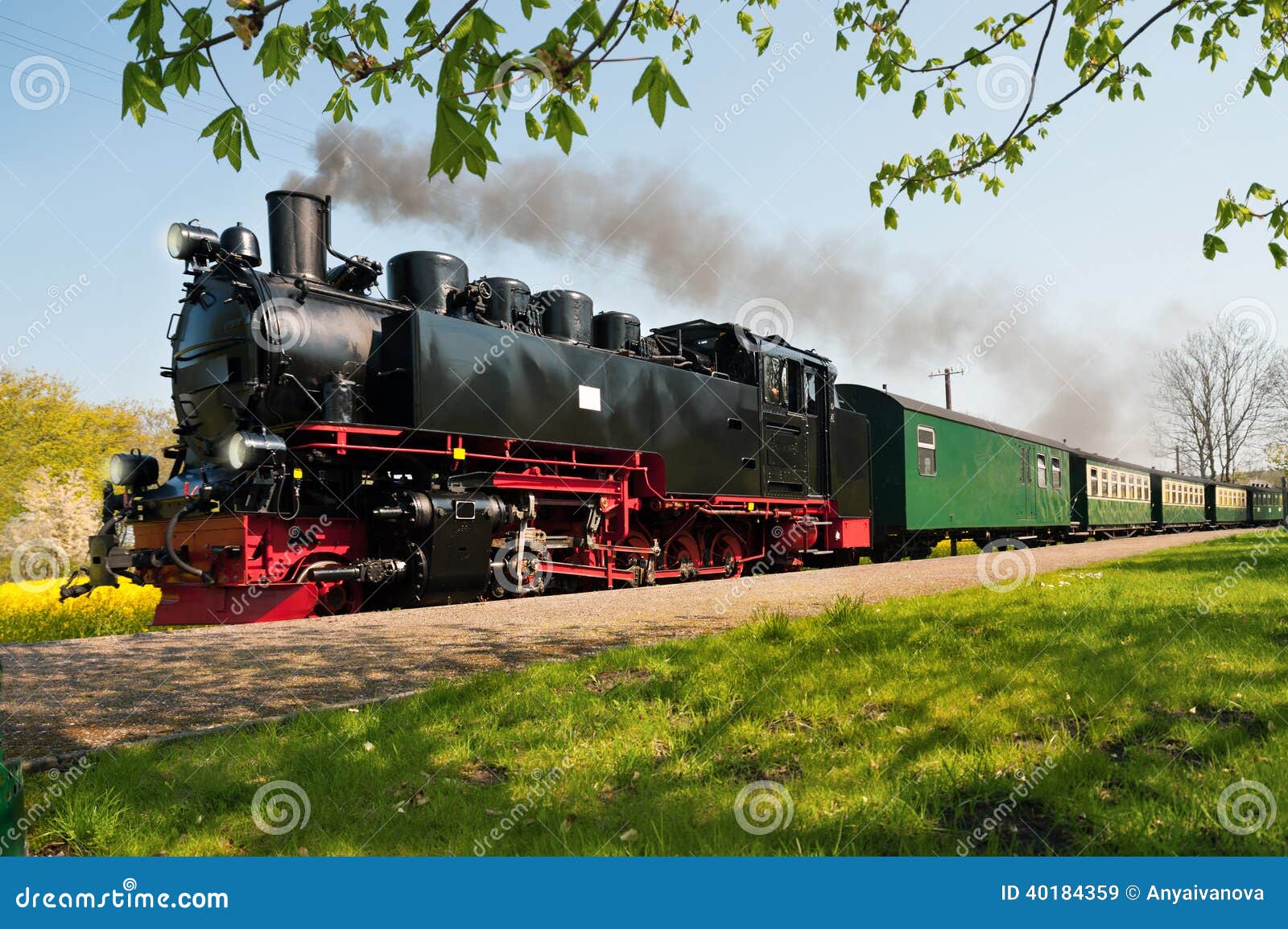 Historical German Steam Train in Spring Stock Image - Image of black ...