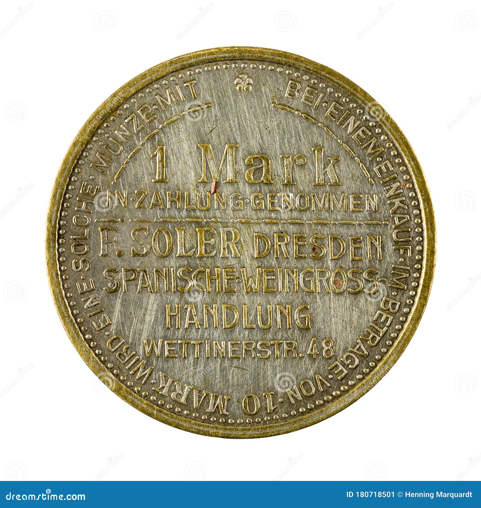 Historical German Token for Inpayment Obverse Isolated on White ...