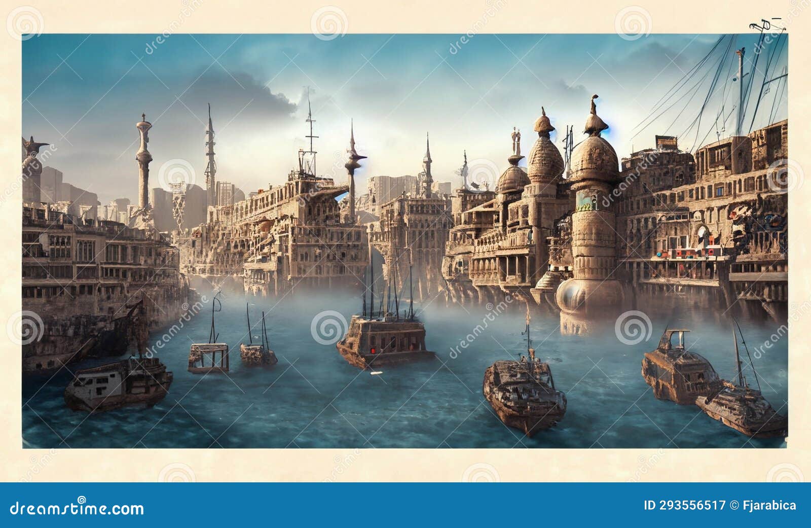 Historical Harbor Fantasy Design Stock Illustration - Illustration of ...