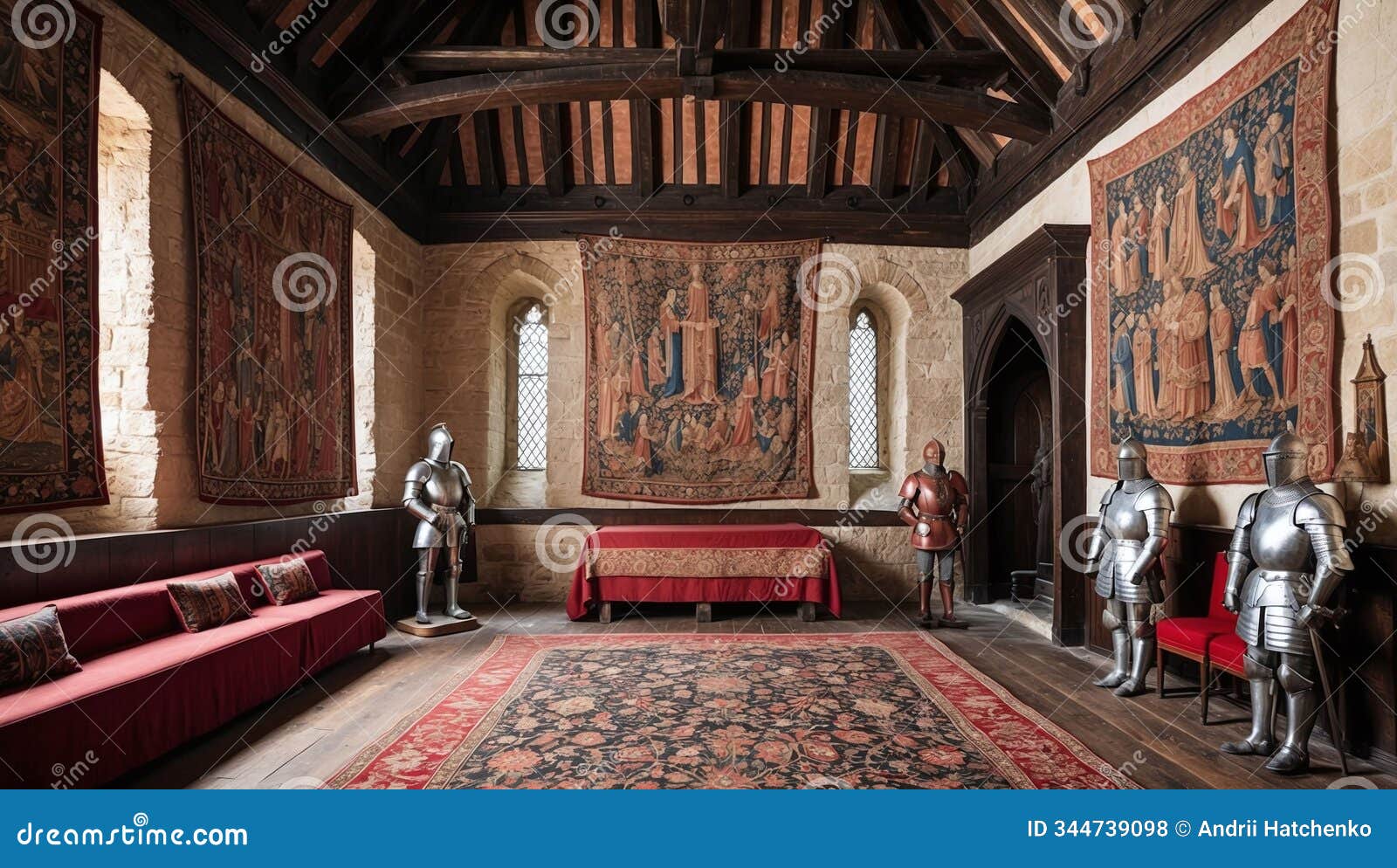 Historical Image Of A Medieval Castle Interior With Tapestries And ...